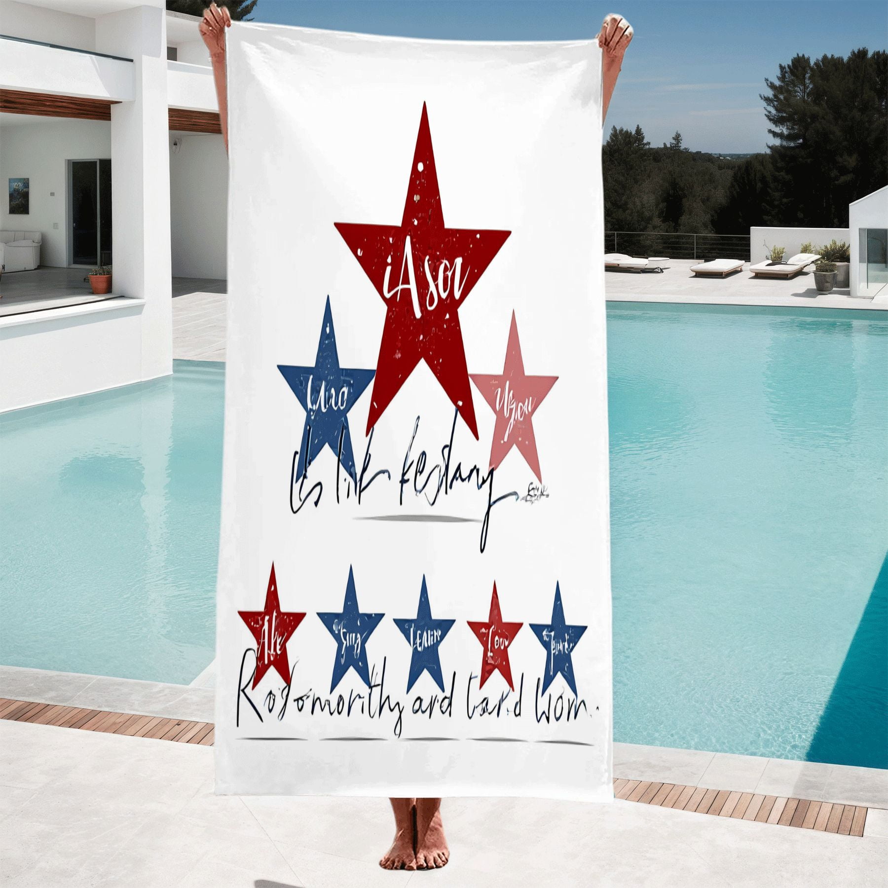 Colorful Decorative Towel with Stars: Red Blue & Pink Design Perfect ...
