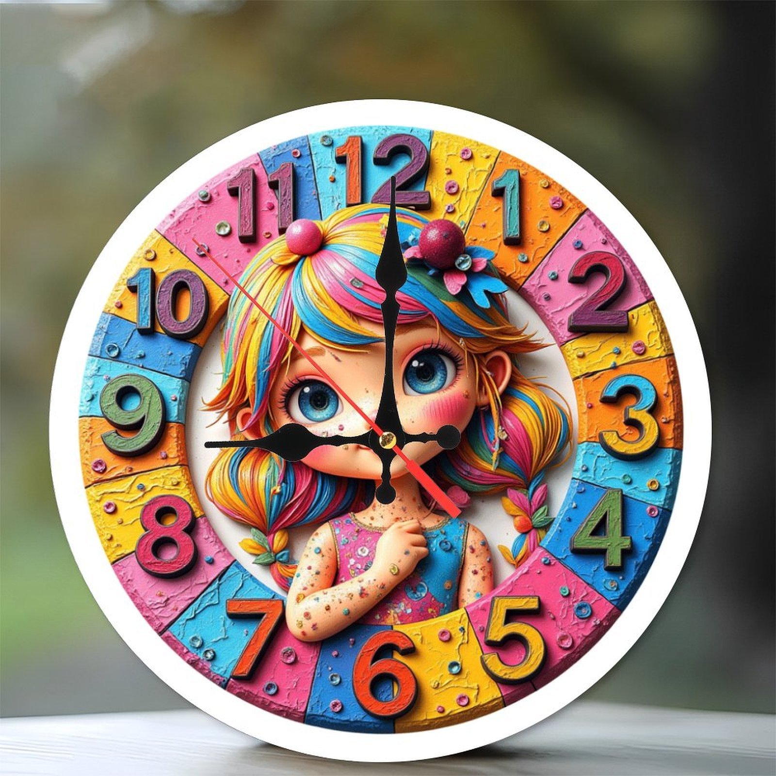 Colorful Decorative Wall Clock for Kids Room 10-Inch Silent Wooden Wall ...