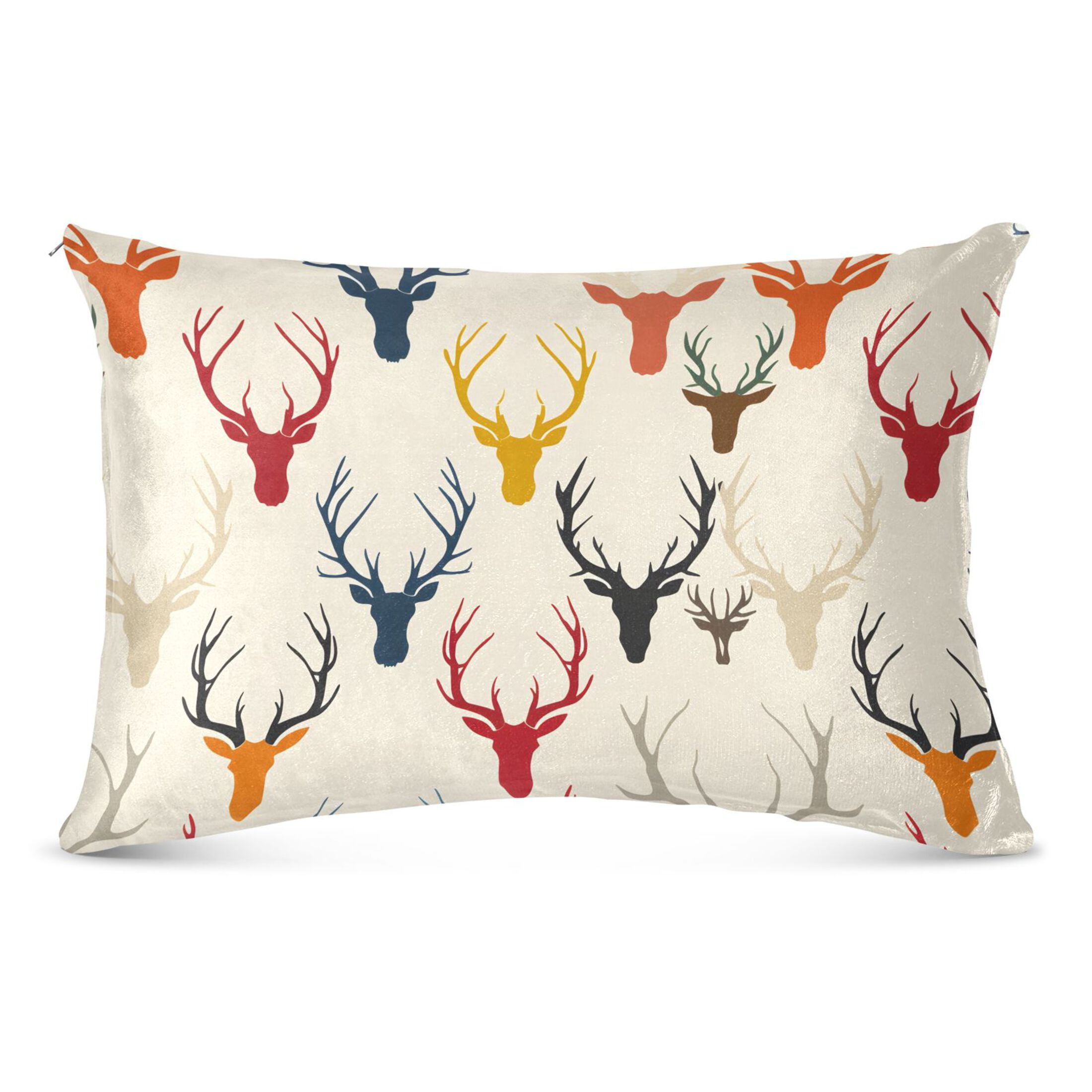 Colorful Deer Antlers Silhouette Plush Pillow Cases Queen Size Ultra ...