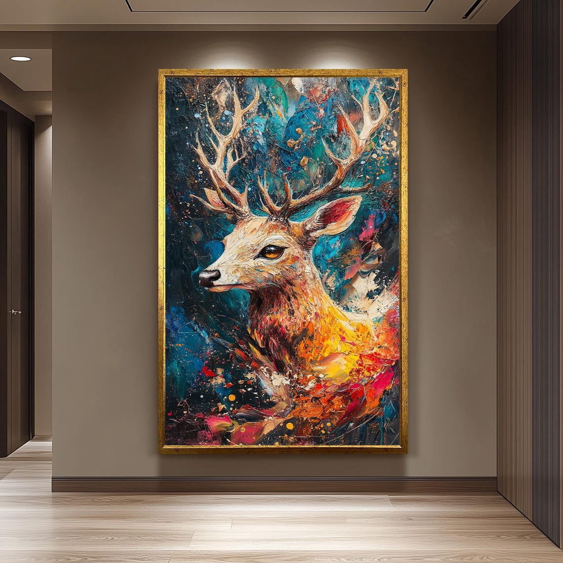 Colorful Deer Wall Art Print Abstract Forest Animal Living Room Cabin ...
