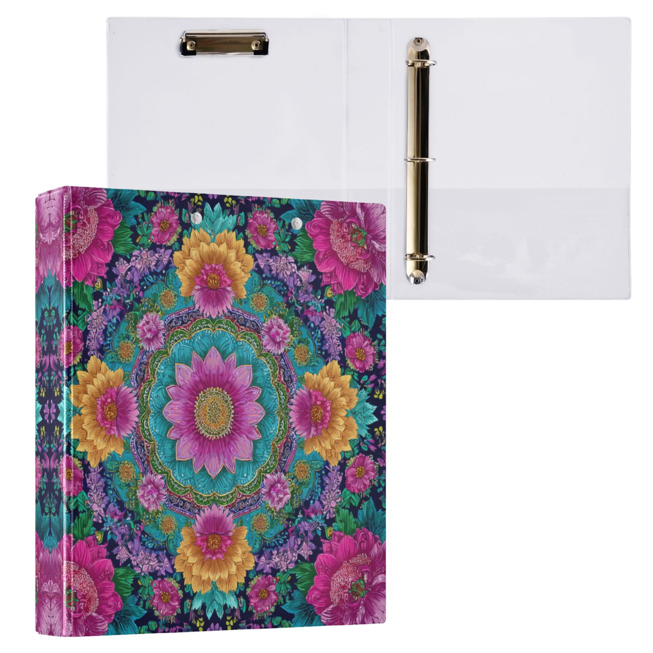Colorful Delicate Floral 3 Ring Hardcover Binders 1.5in Round Rings for ...