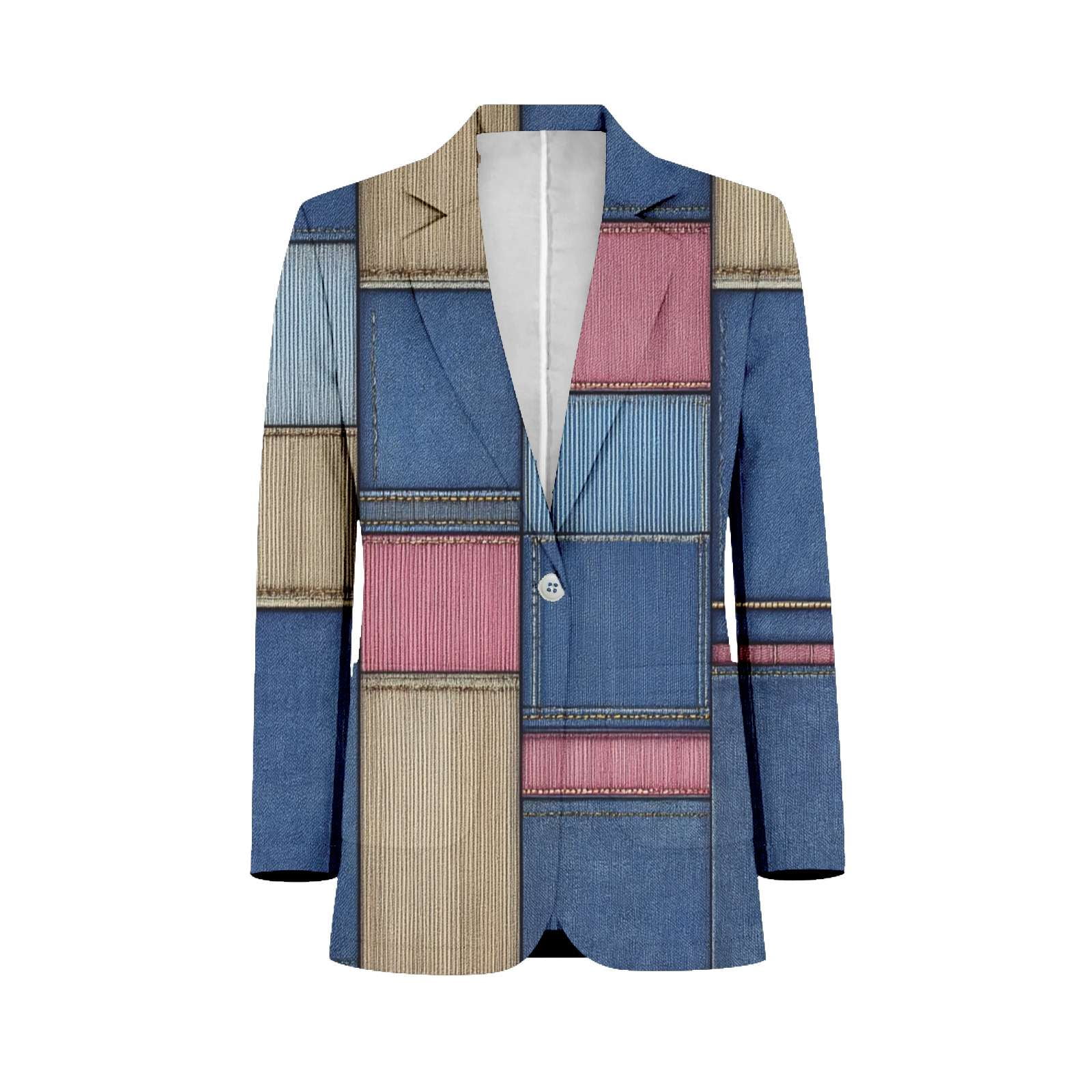 Colorful Denim Patchwork Pattern Mens Suits Shawl Collar Slim Fit Suit ...