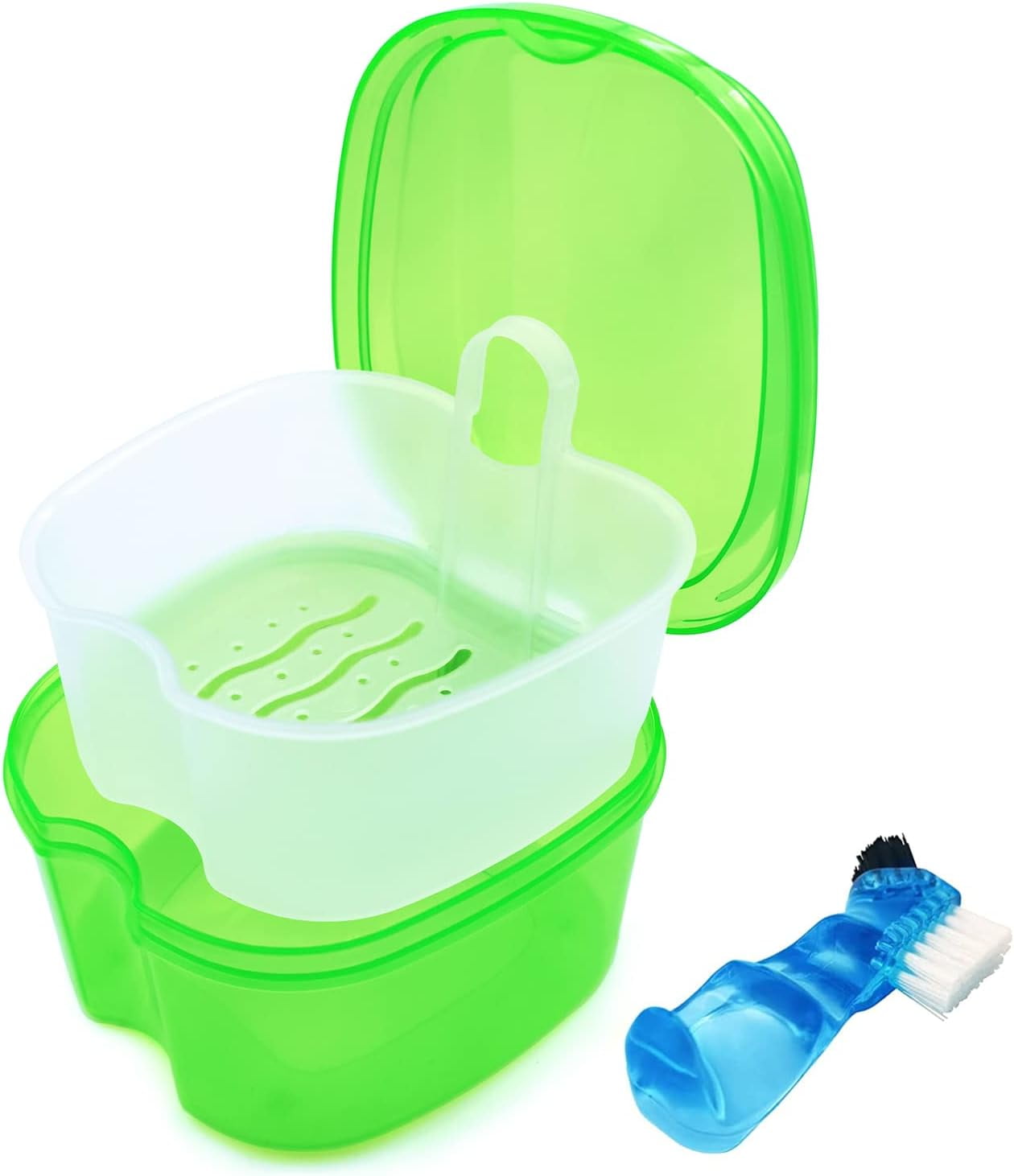 Colorful Denture Bath Case with Brush, Denture Cup Soaking Holder False ...