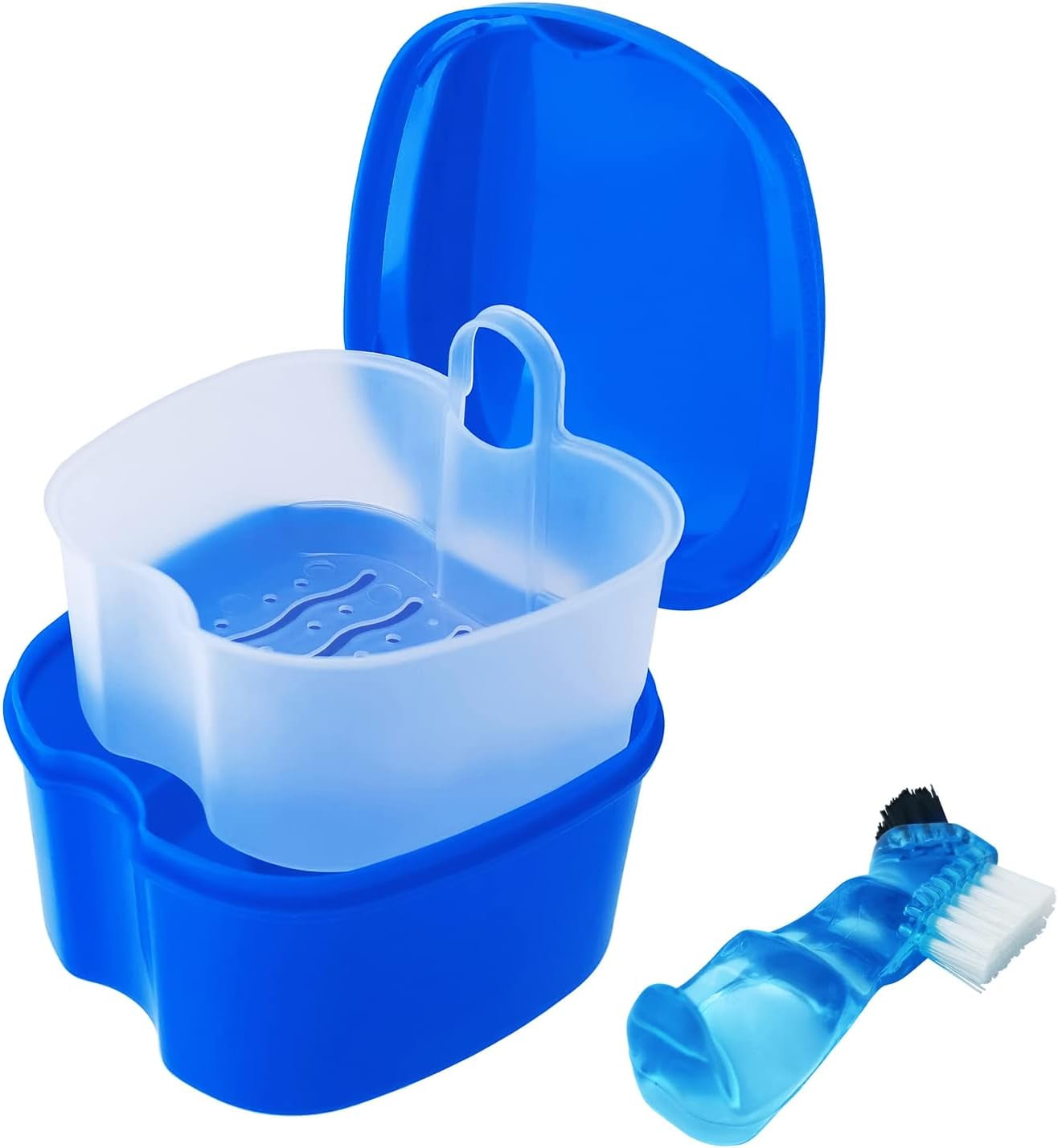 Colorful Denture Bath Case with Brush, Denture Cup Soaking Holder False ...