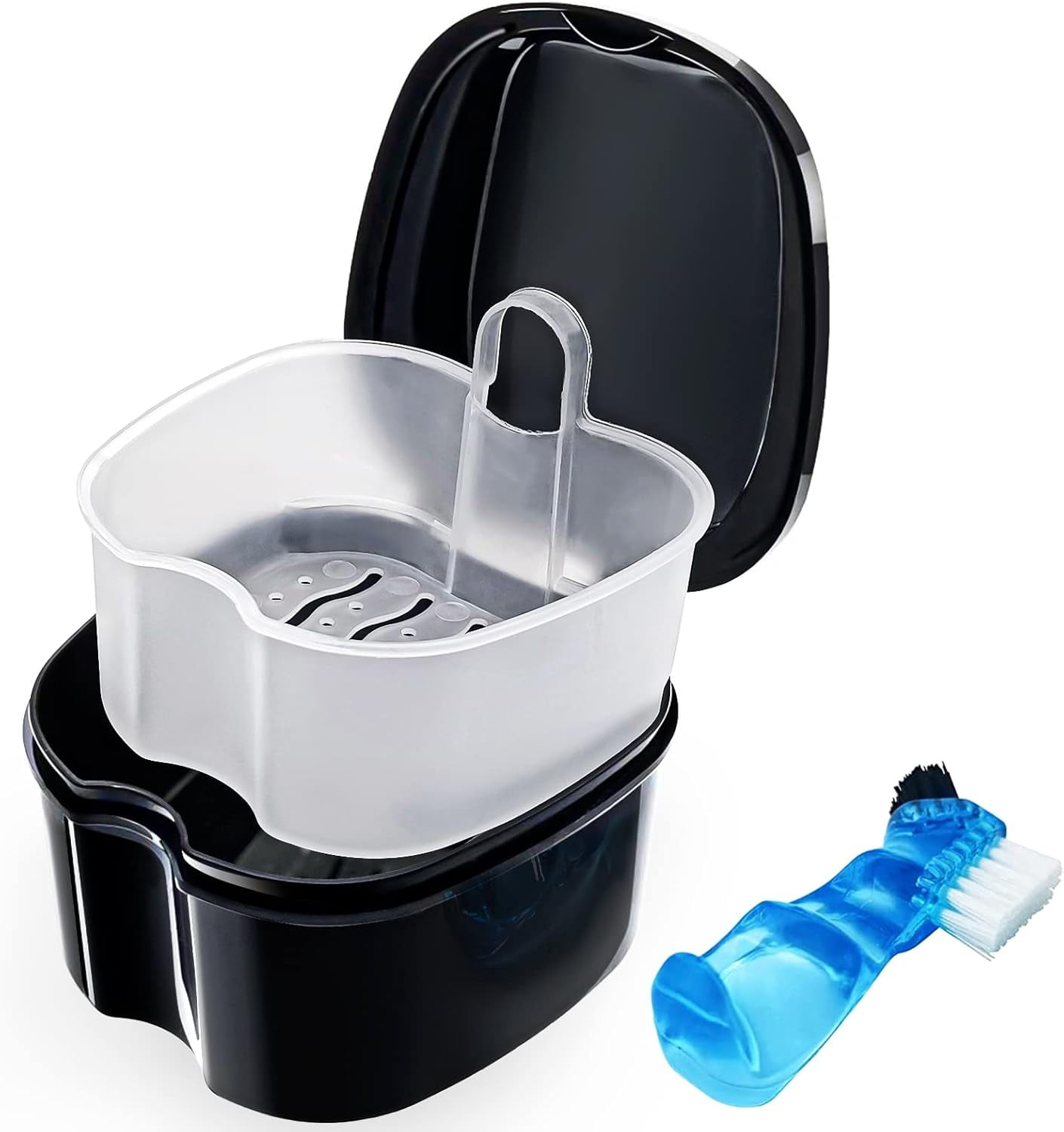 Colorful Denture Bath Case with Brush, Denture Cup Soaking Holder False ...