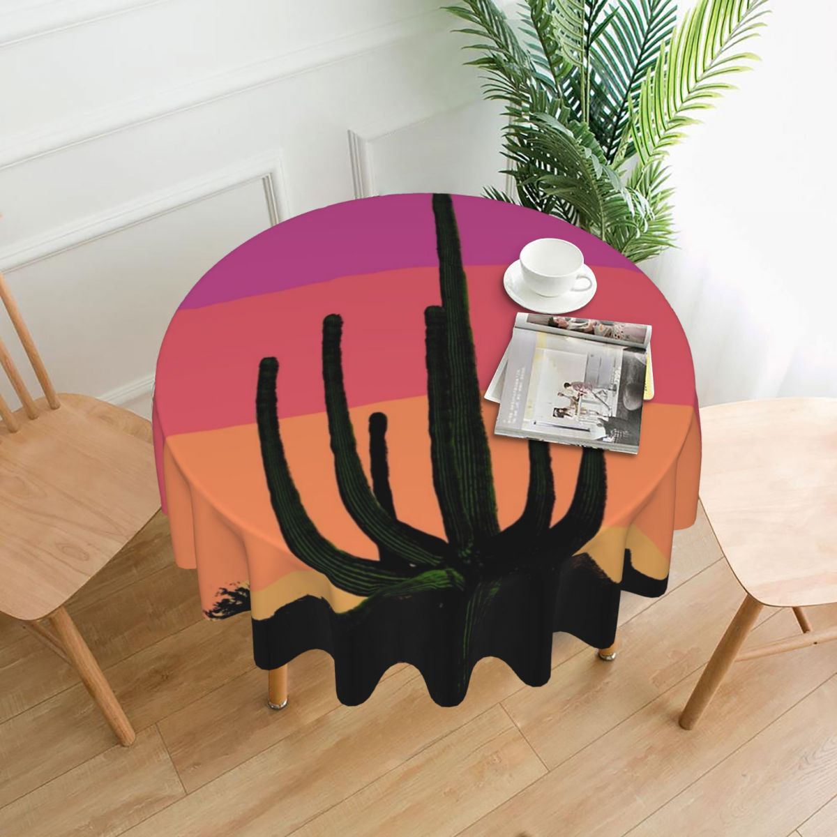 Colorful Desert Round Tablecloth Saguaro Cactus Sunset Graphic Table ...