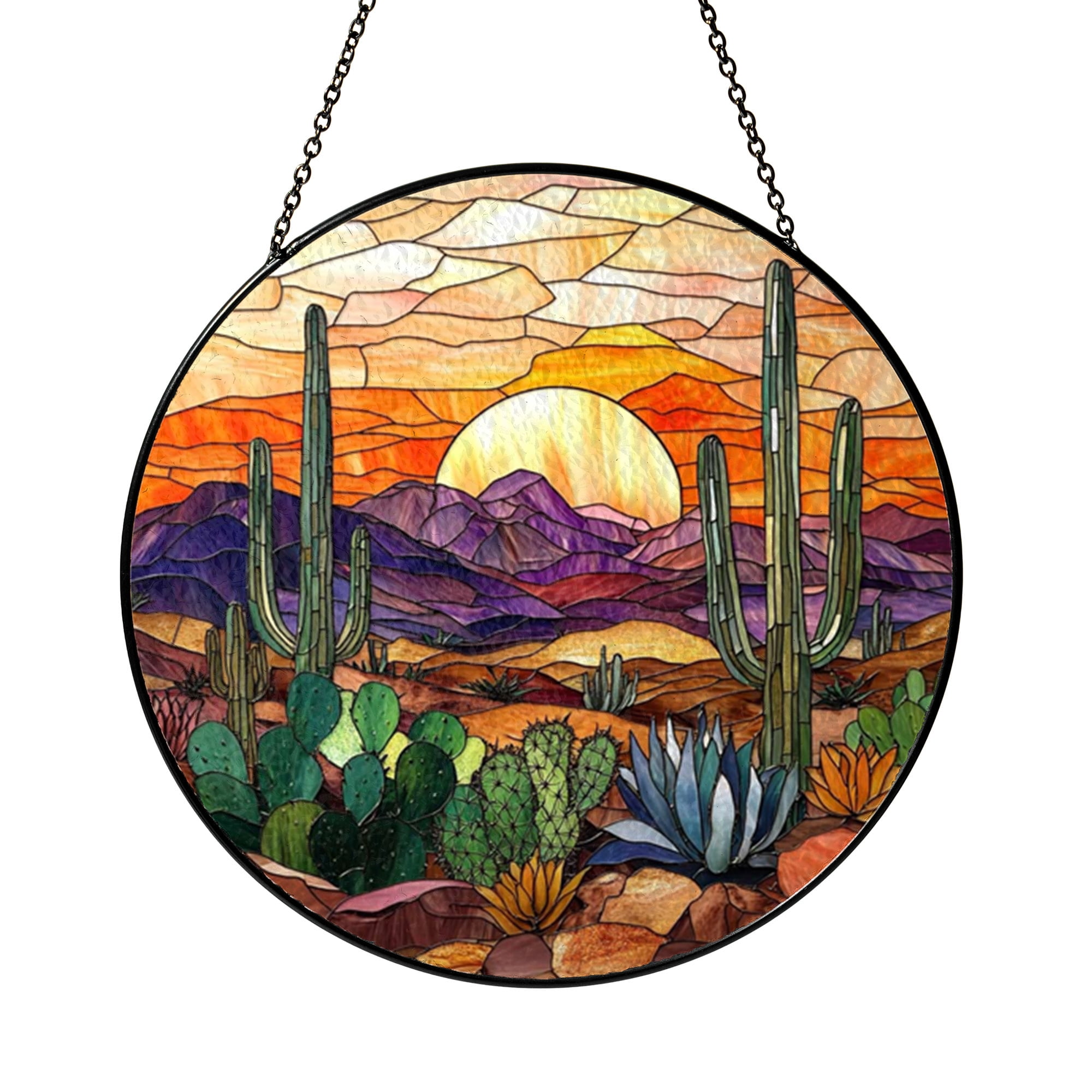 Colorful Desert Sunset Stained Glass Suncatcher – Cactus and Succulent ...