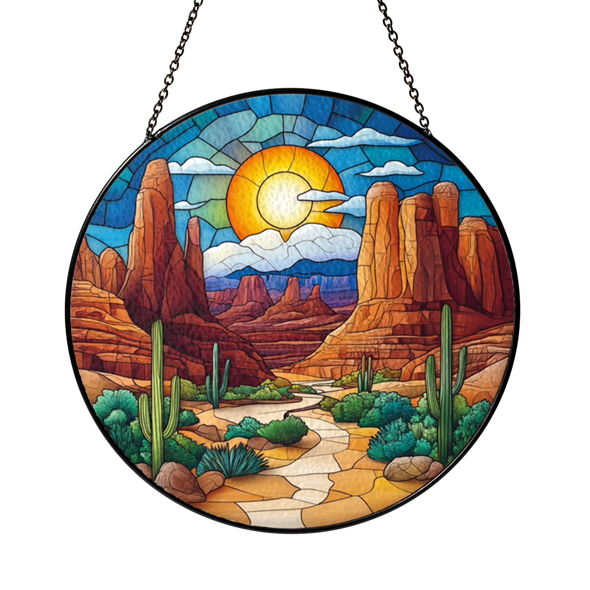 Colorful Desert Sunset Stained Glass Suncatcher – Handmade Window ...
