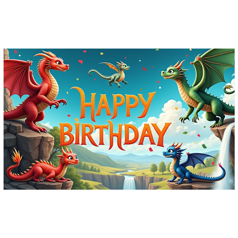 Colorful Design Banner Fantasy Dragons Decorative Art for Kids Party ...