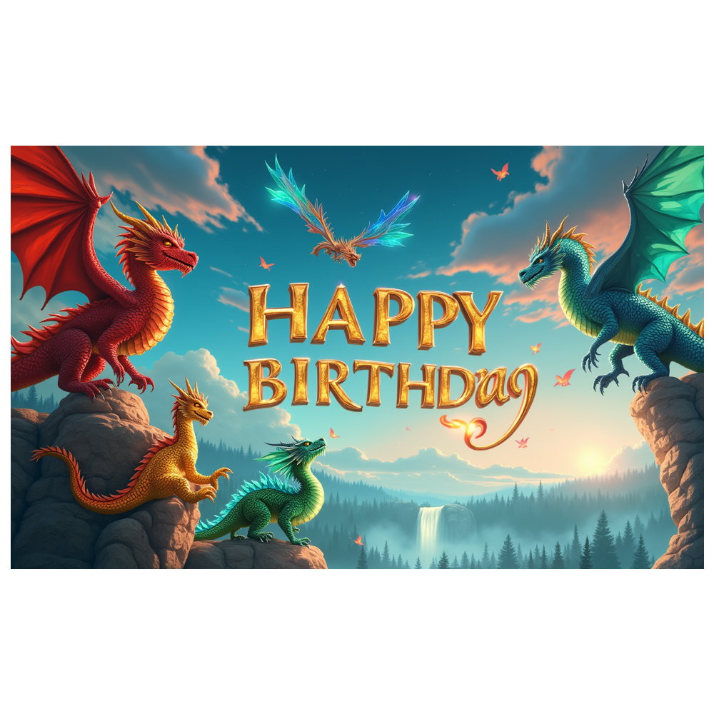 Colorful Design Banner Fantasy Dragons Decorative Art for Kids Party ...