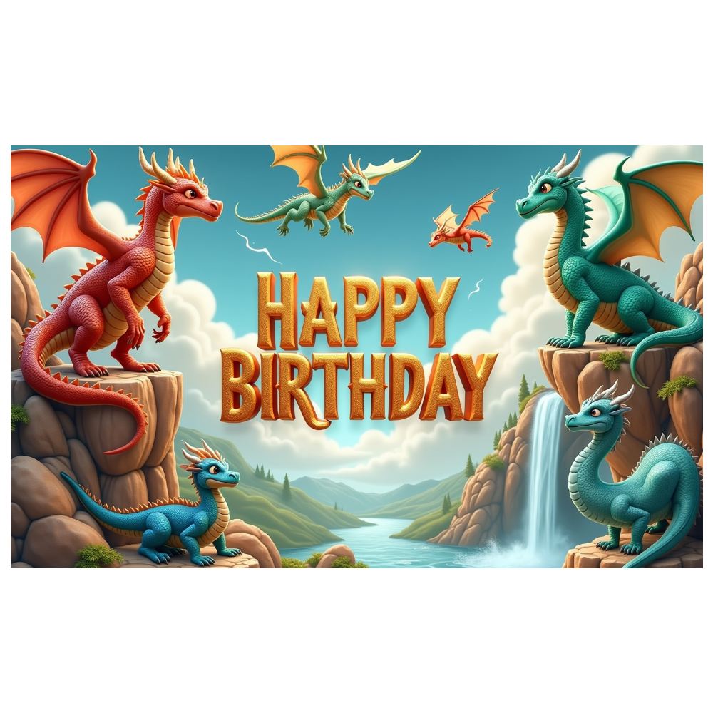Colorful Design Banner Fantasy Dragons Decorative Art for Kids Party ...