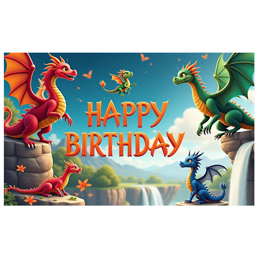 Colorful Design Banner Fantasy Dragons Decorative Art for Kids Party ...