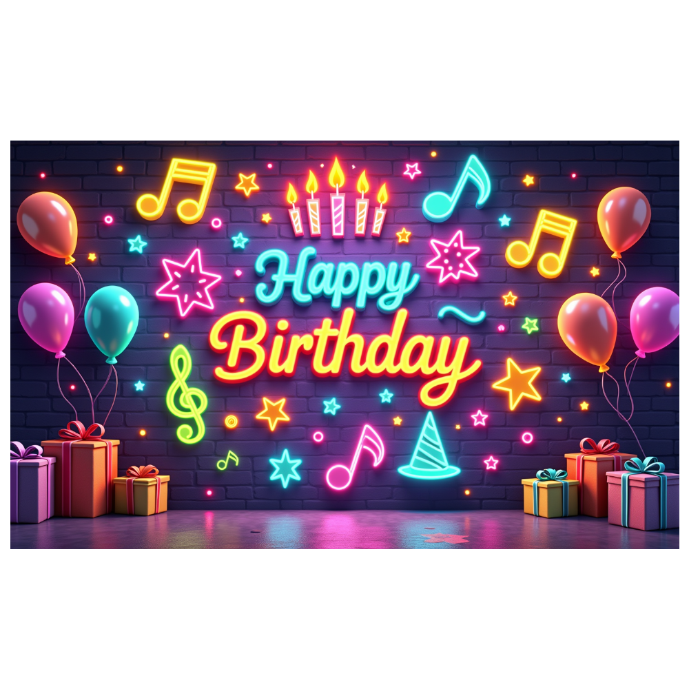Colorful Design Birthday Banner Neon Lights Happy Theme for Birthday ...