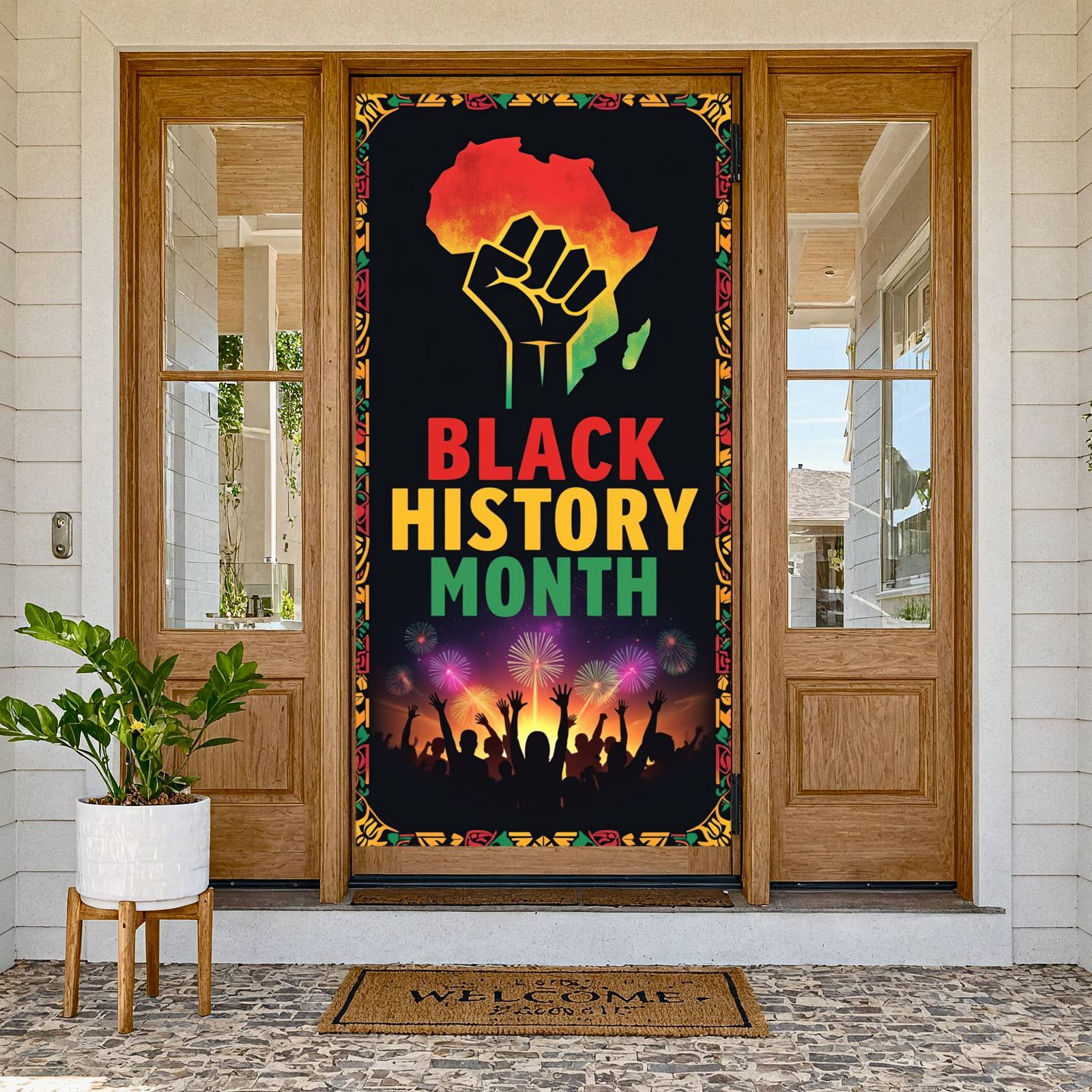 Colorful Design Black History Banner African Display Fist Symbol ...