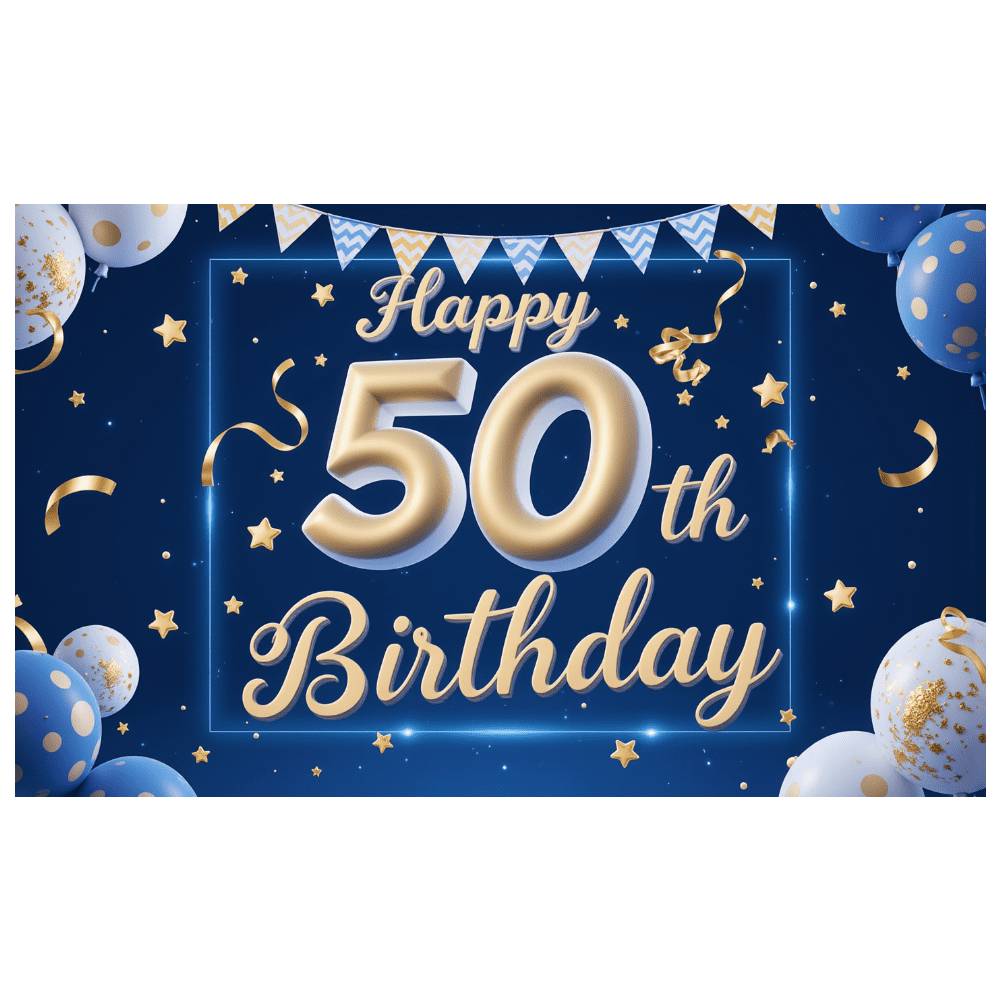 Colorful Design Happy Birthday Banner Decorative Balloons 50th ...