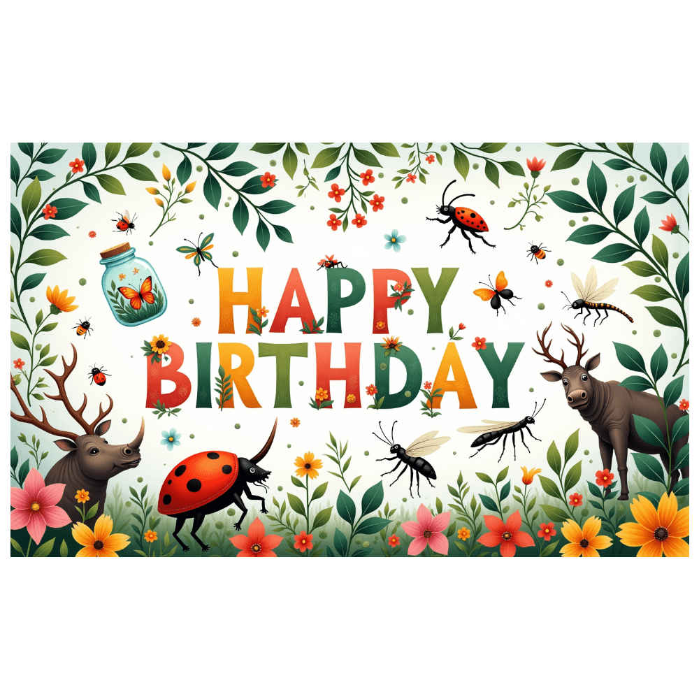 Colorful Design Happy Birthday Banner Forest Theme Wildlife Image ...