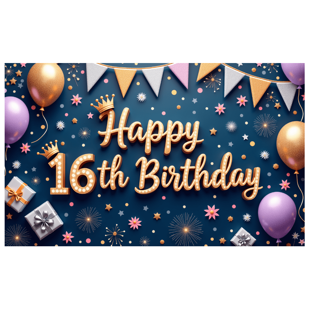 Colorful Design Happy Birthday Banner Glitter Accents 16th Party ...