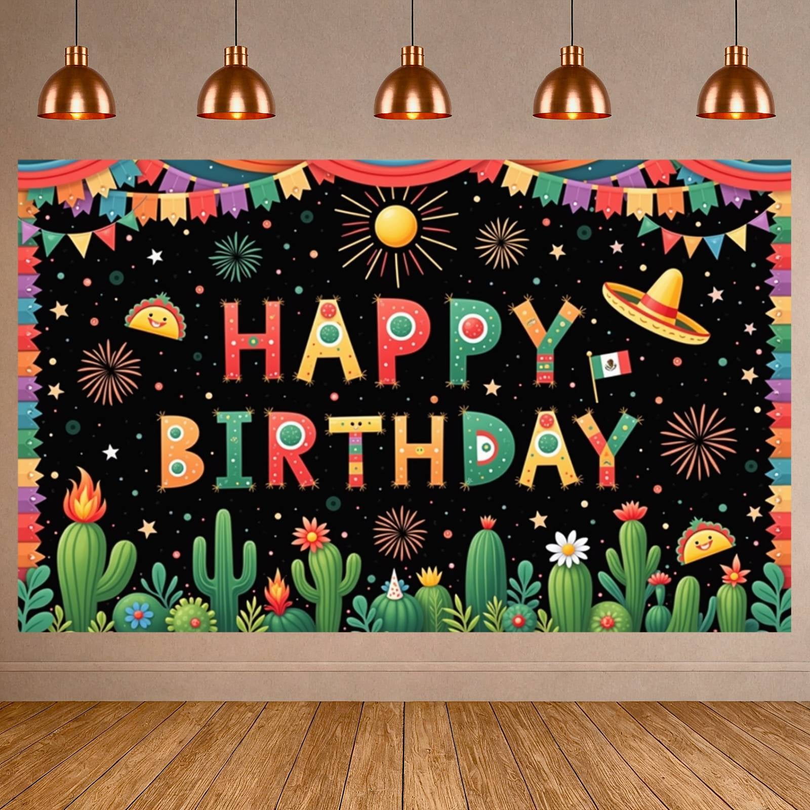 Colorful Design Happy Birthday Banner Mexican Style Fiesta Party Banner ...