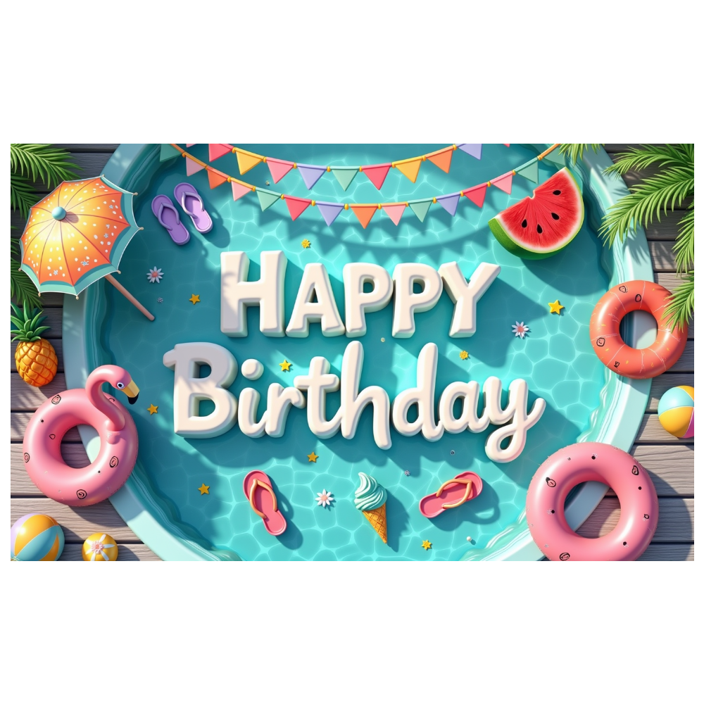 Colorful Design Happy Birthday Banner Tropical Theme Summer Pool for ...