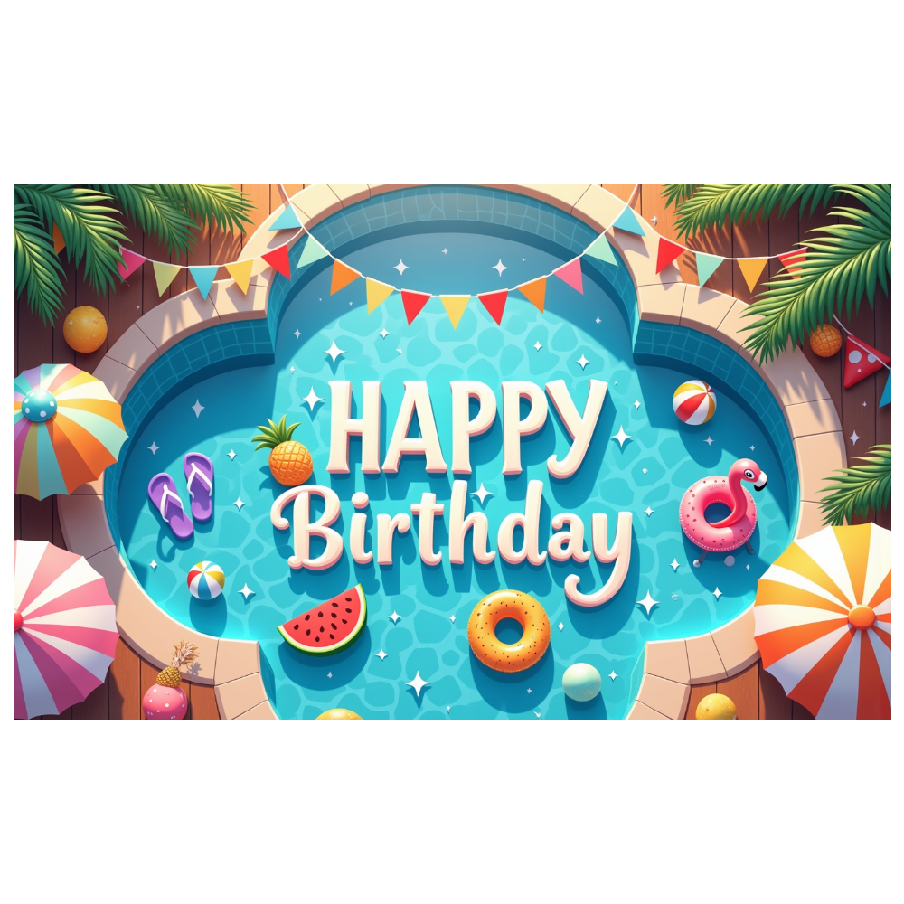 Colorful Design Happy Birthday Banner Tropical Theme Summer Pool for ...
