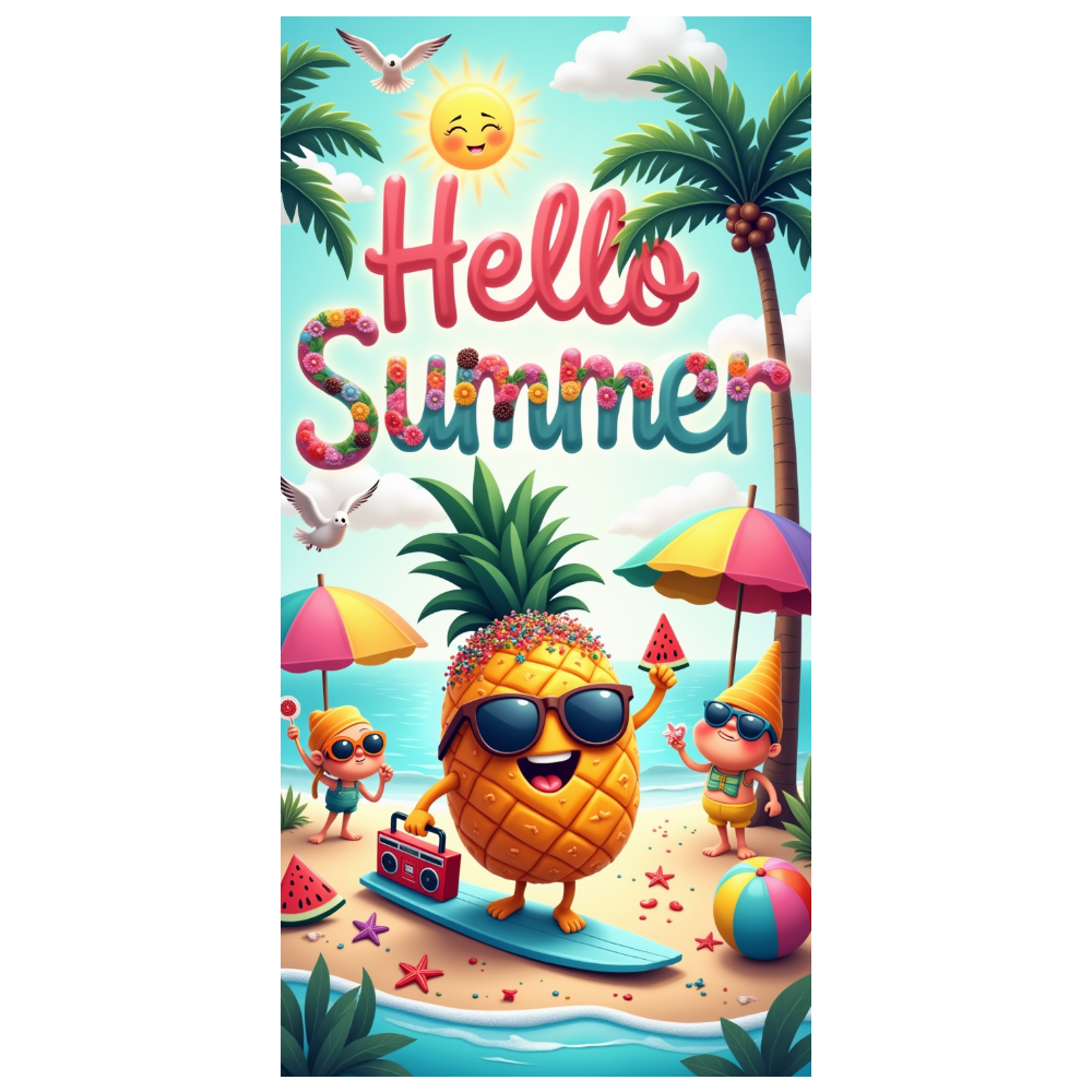Colorful Design Hello Summer Tropical Beach Theme for Summer Party ...