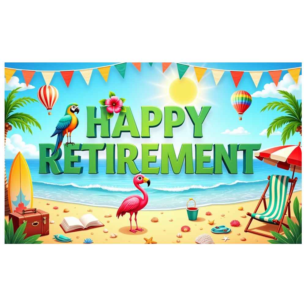 Colorful Design Retirement Banner Beach Elements Tropical Theme ...
