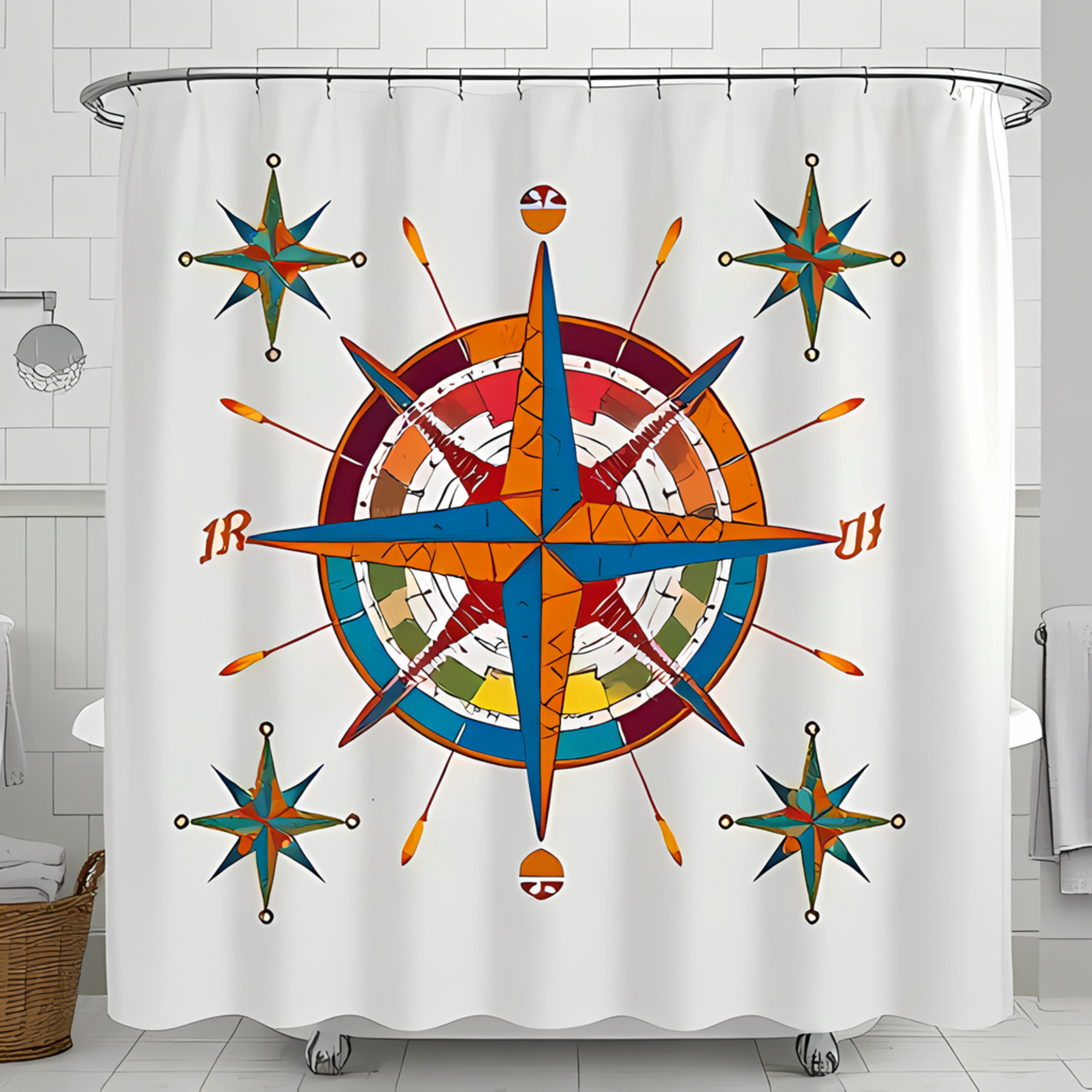 Colorful Design Shower Curtain with Arrows & Geometric Shapes - Vibrant ...