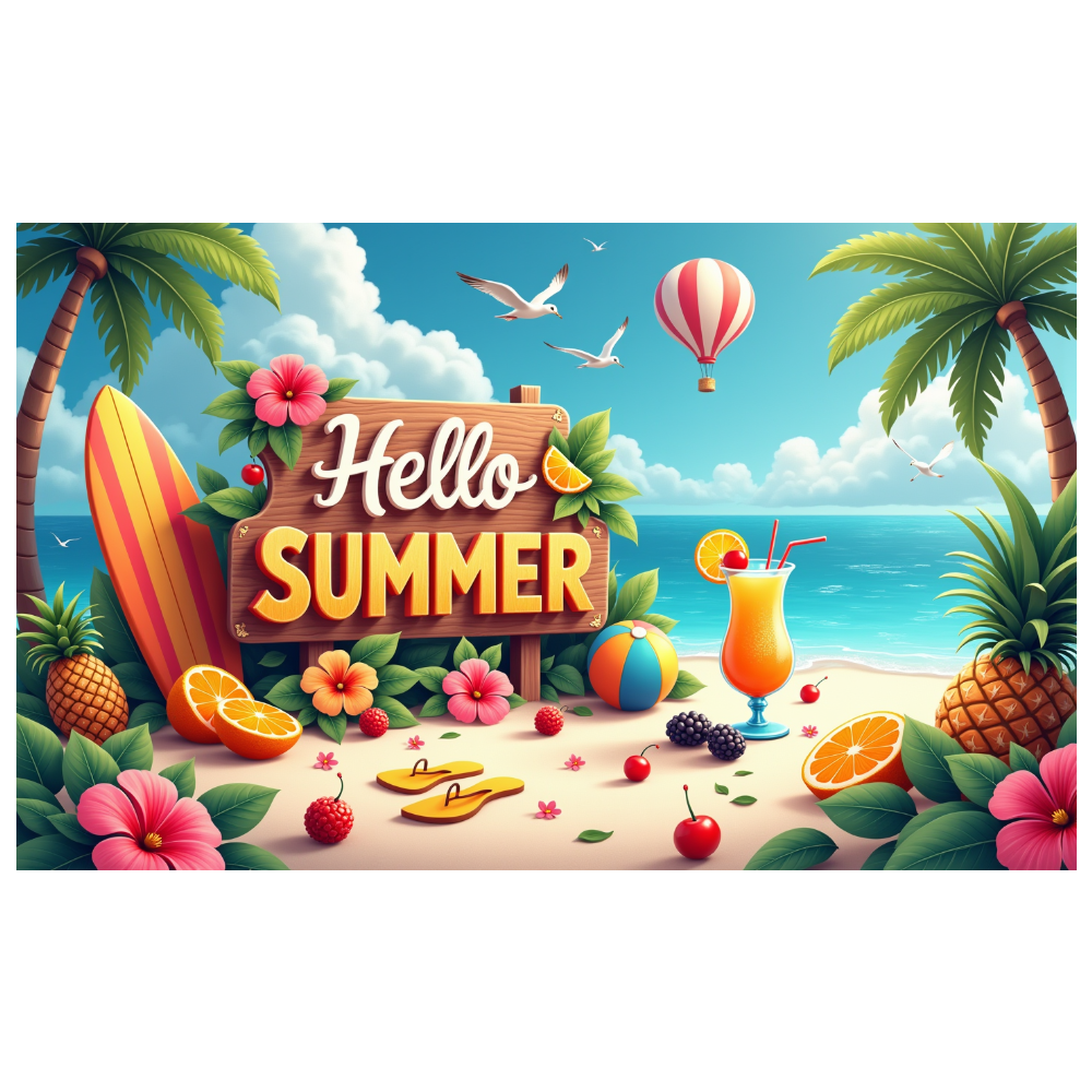 Colorful Design Summer Banner Tropical Vibes Beach Theme Hello Summer for Outdoor Party Beach ...