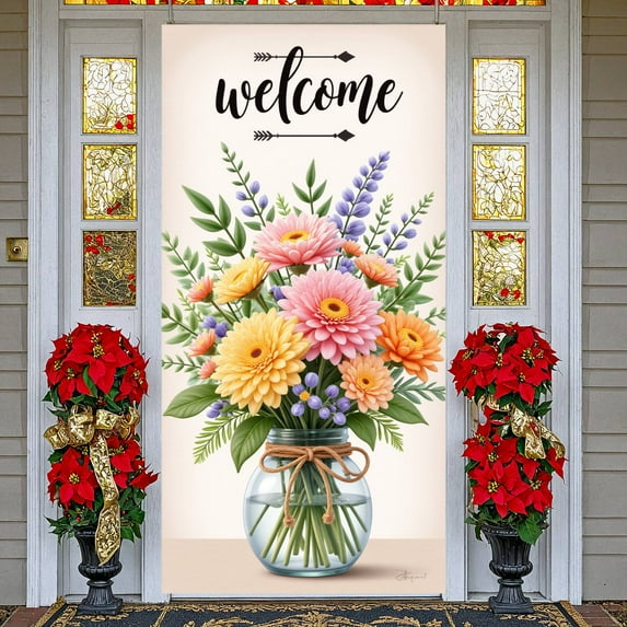 Colorful Design Welcome Banner Butterfly Pattern Garden Backdrop Pink ...