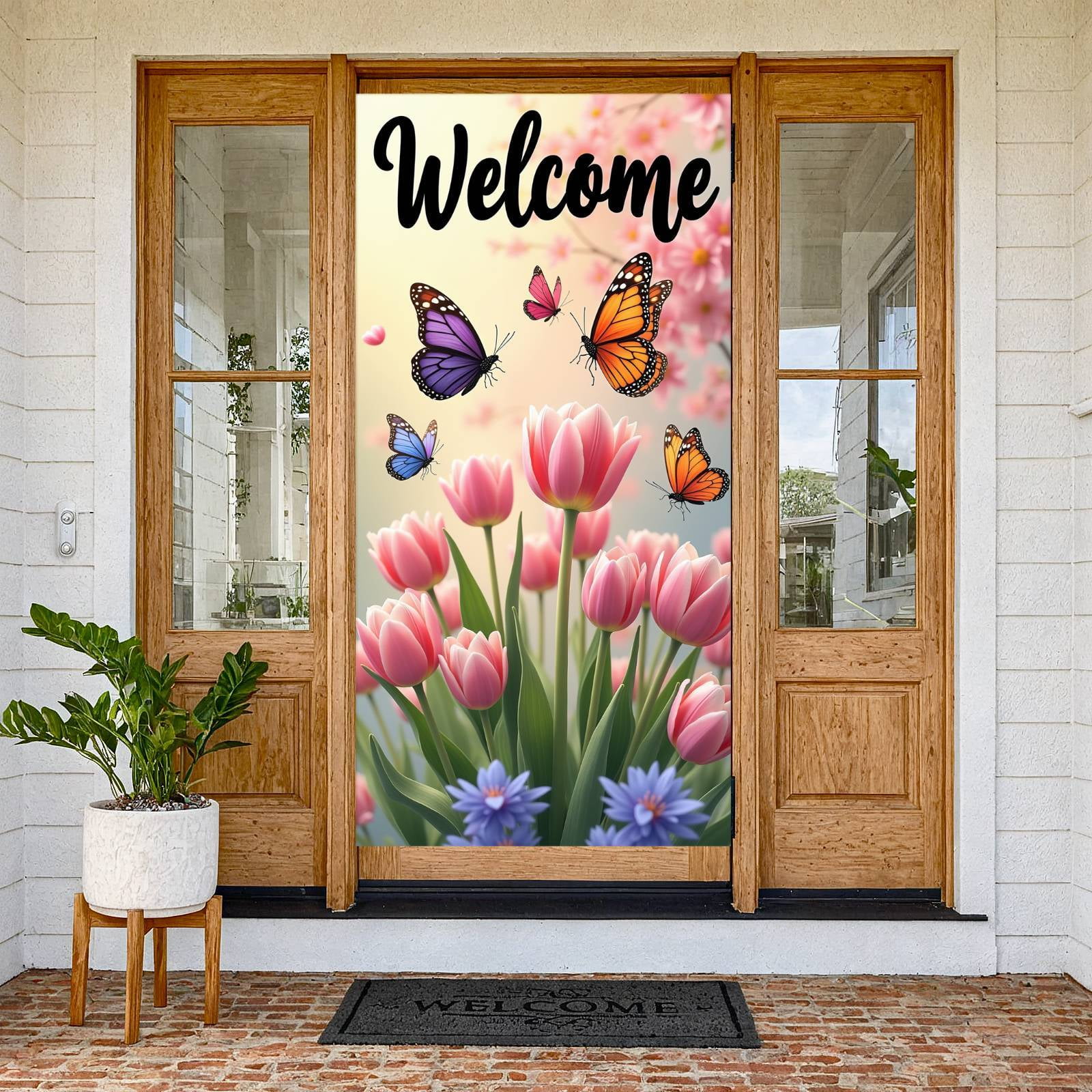 Colorful Design Welcome Banner Butterfly Pattern Garden Backdrop Pink ...