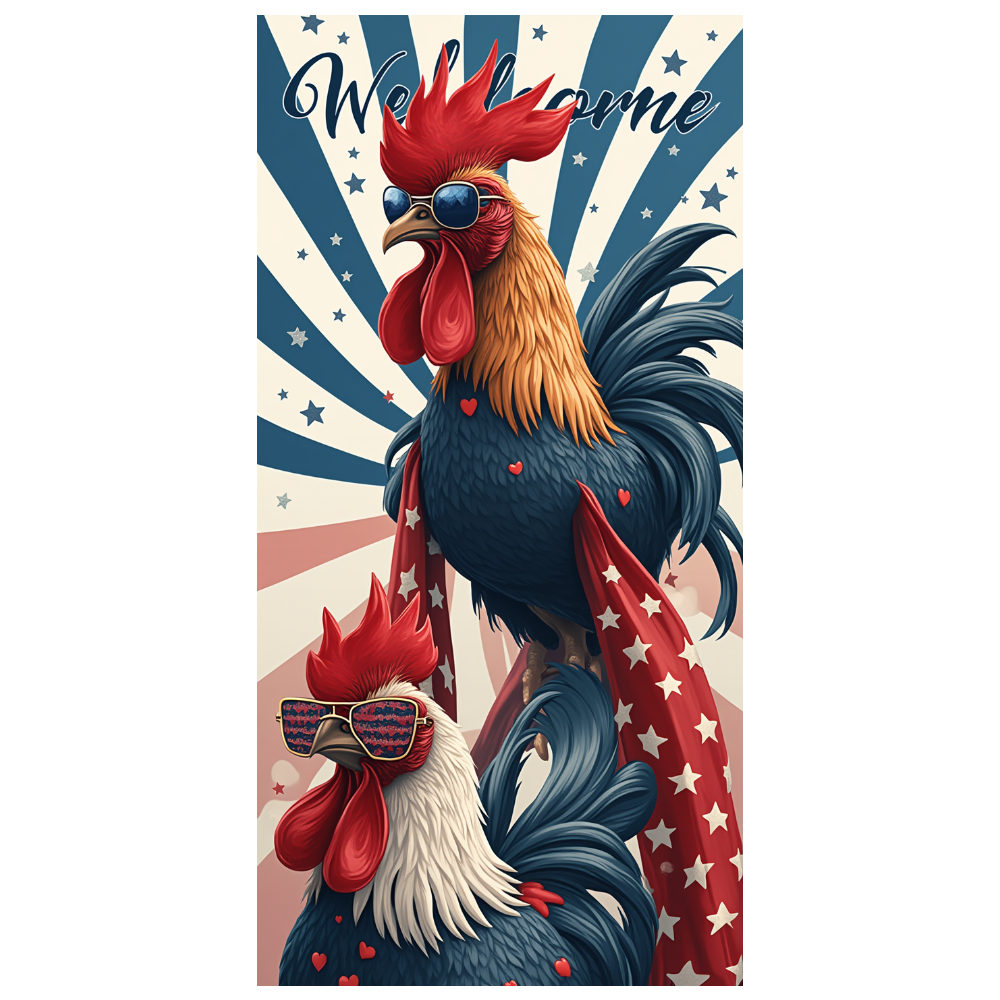 Colorful Design Welcome Banner Rooster Theme Fun Decor Chicken ...