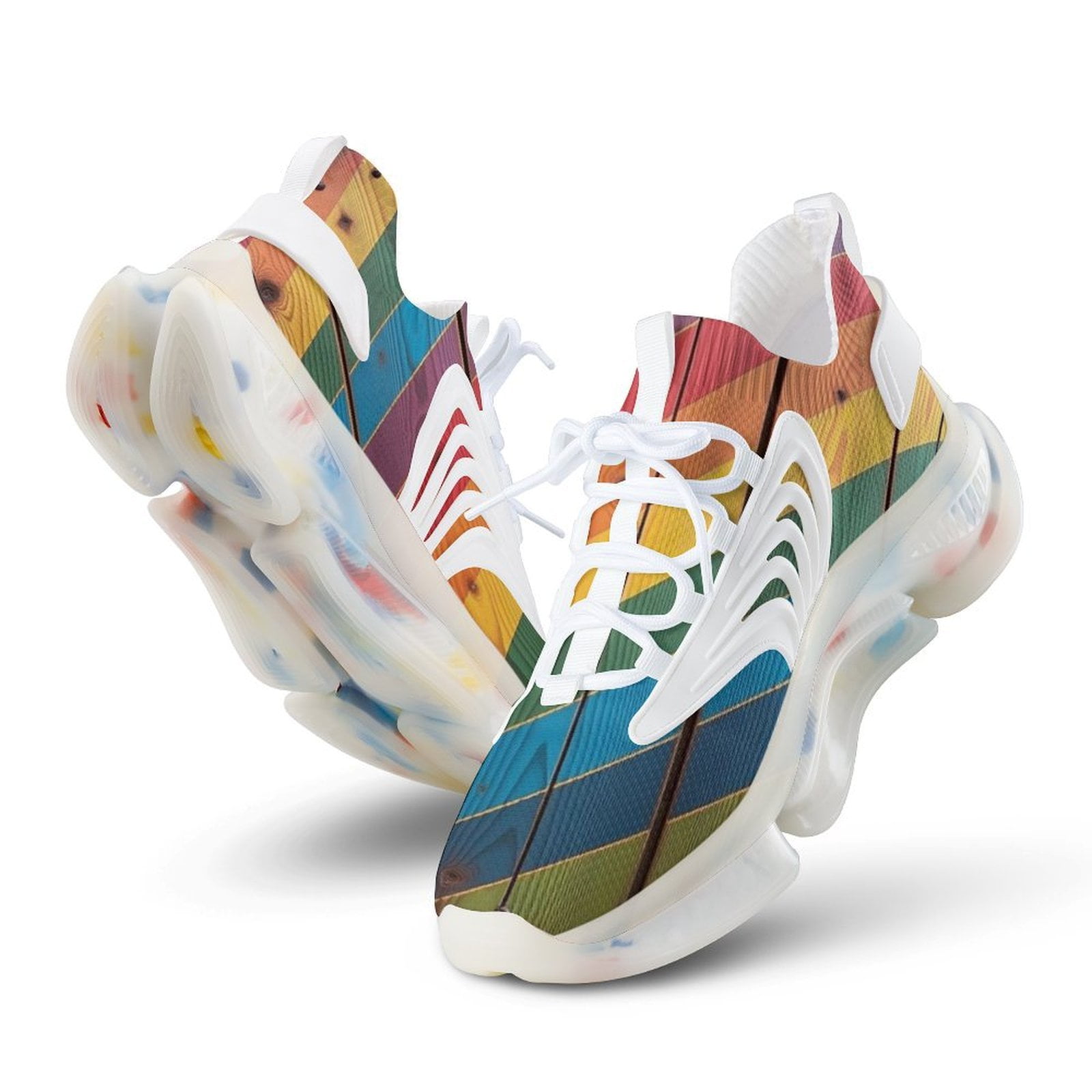 Colorful Diagonal Striped Wood Panel Walking Shoes for Men Woman ...