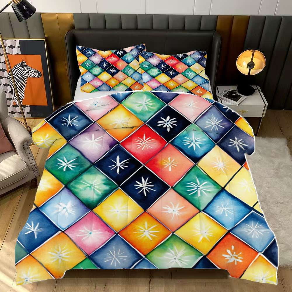 Colorful Diamond Floral Pattern Comforter Set Full Size Bedding Set For ...