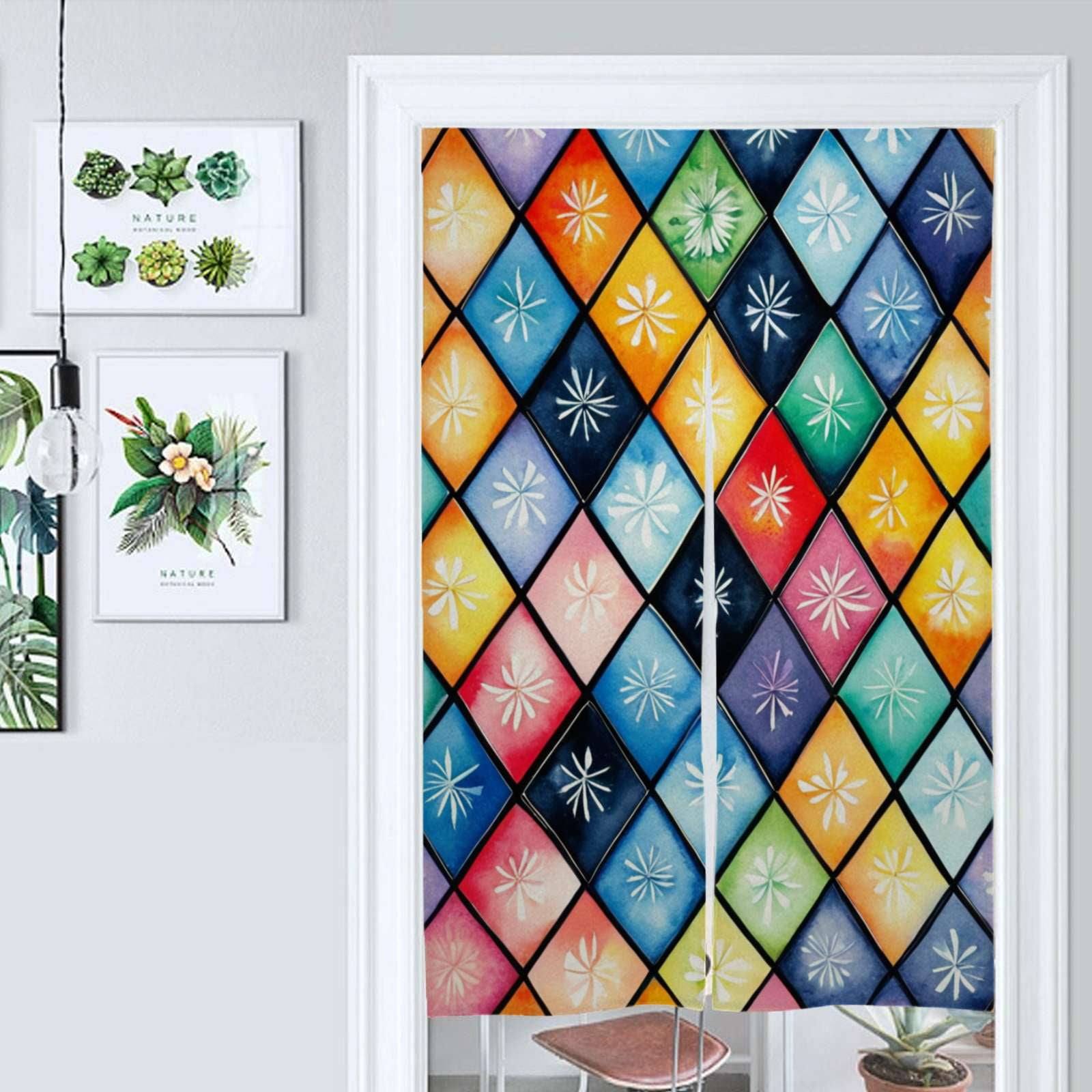 Colorful Diamond Floral Pattern Door Curtain Nordic Living Room ...