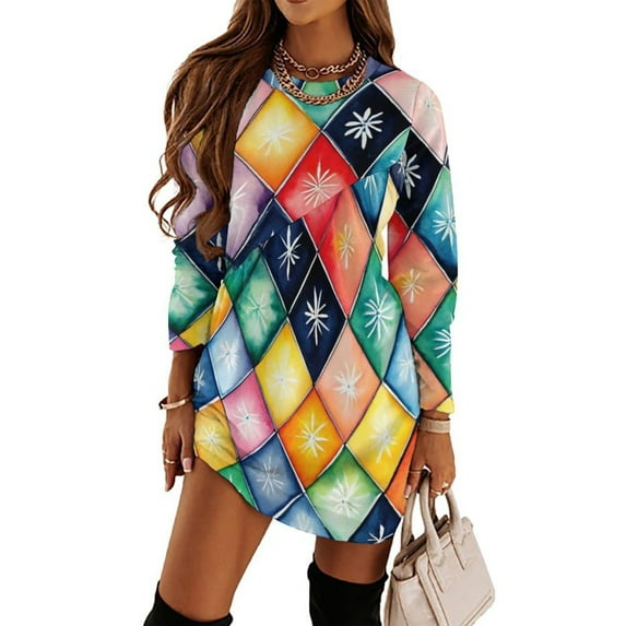 Colorful Diamond Floral Pattern Loose Dress Evening Dress Summer ...