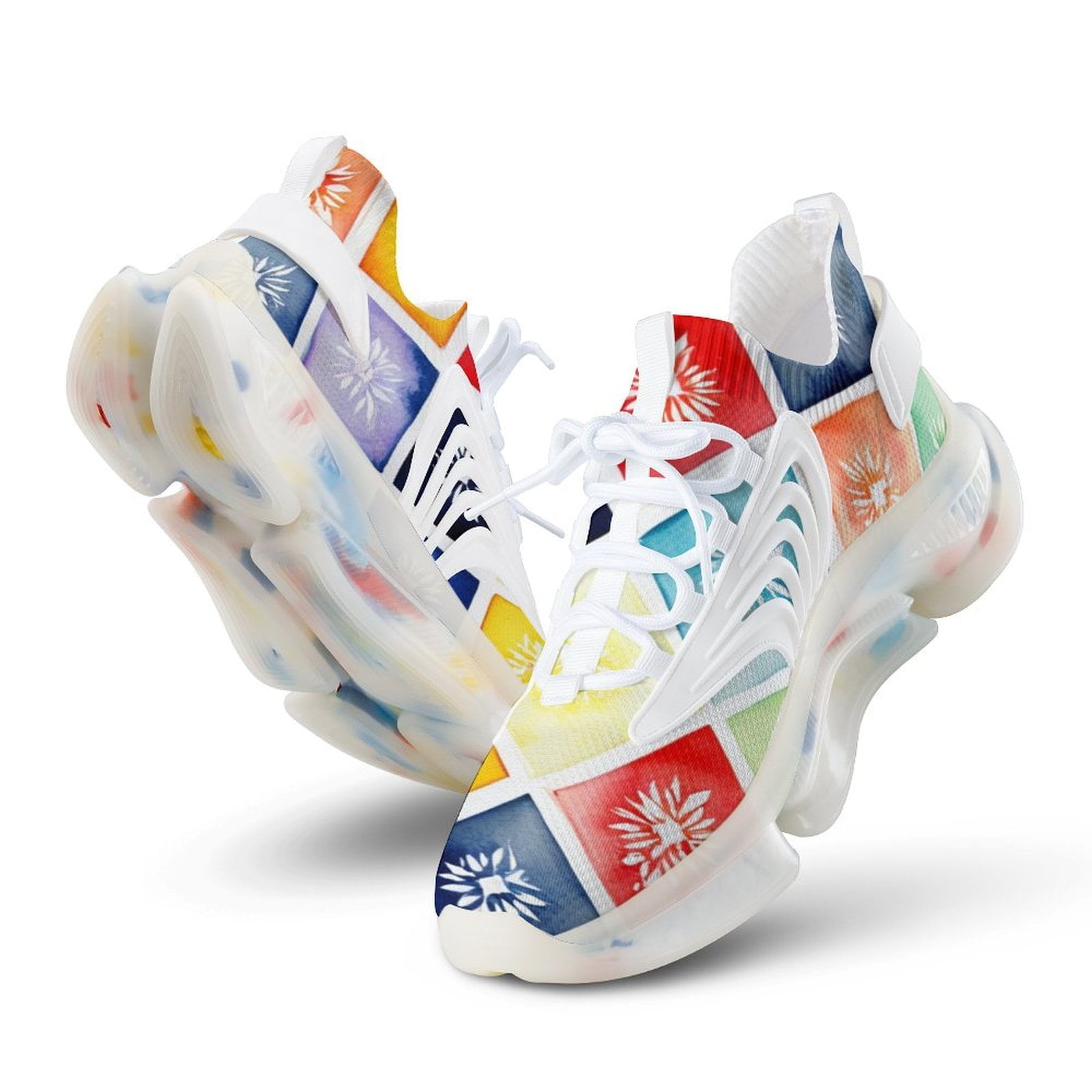 Colorful Diamond Floral Pattern Walking Shoes for Men Woman Lightweight ...