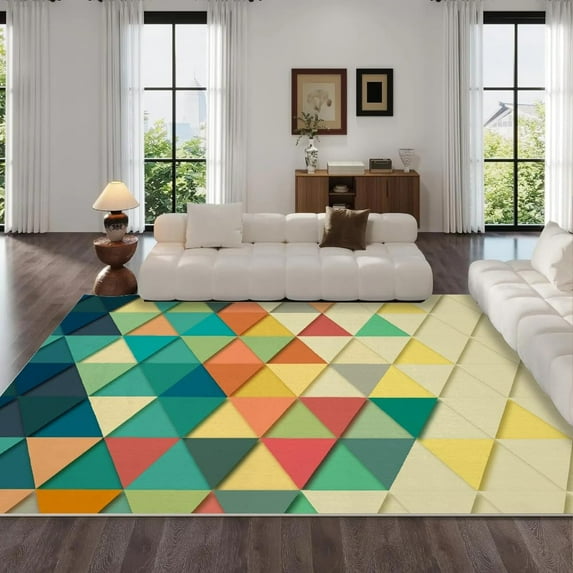 Colorful Diamond Geometric Pattern Area Rug Beige 3D Print Living Room ...