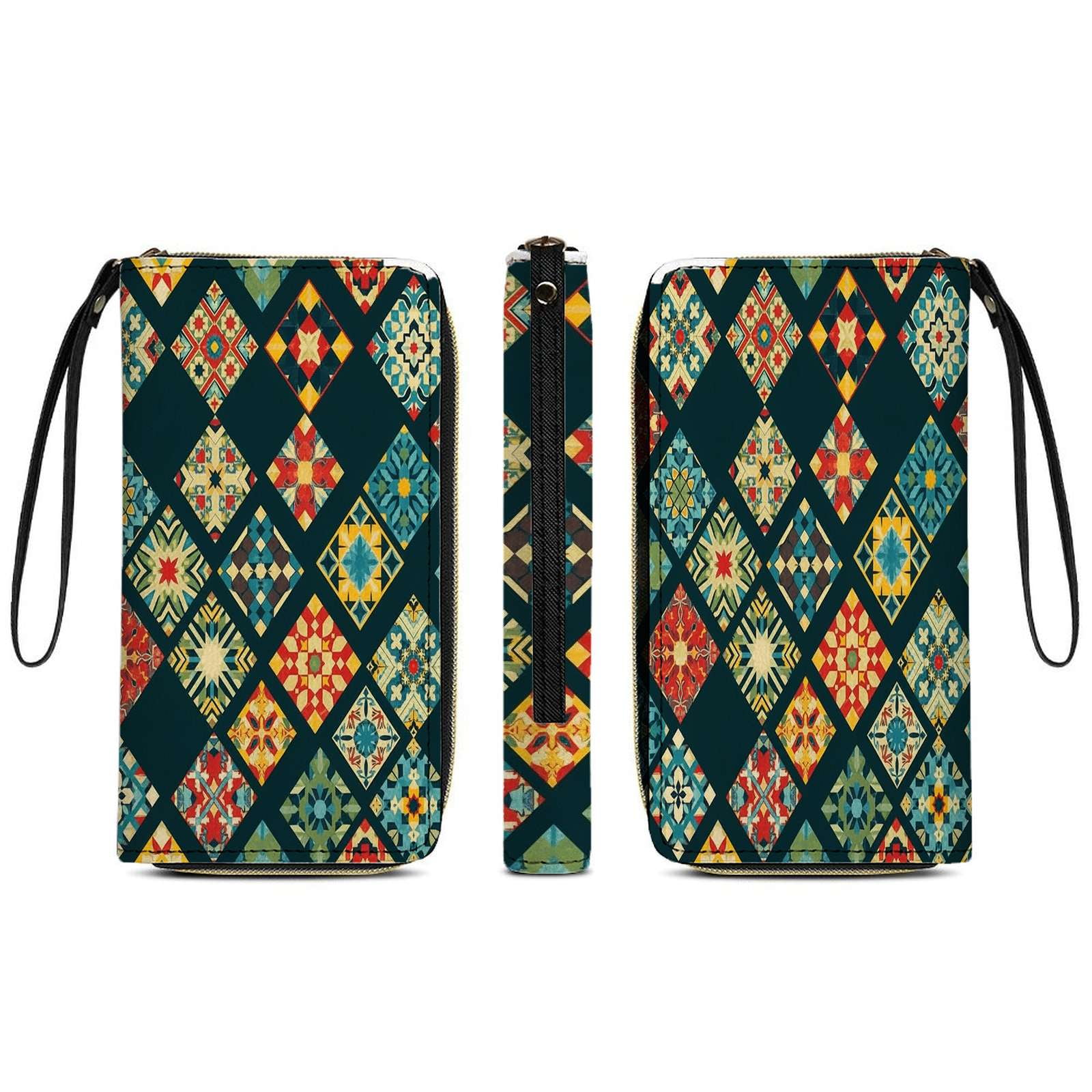 Colorful Diamond Patterned Tile Long Wallets For Women PU Leather Purse ...