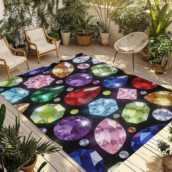 Colorful Diamonds Outdoor Rug 5x7 ft Sparkling Colored Gemstone Red ...