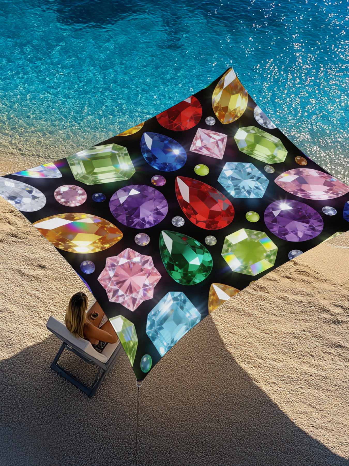 Colorful Diamonds Sun Shade Sail 14' x 18', Sparkling Colored Gemstone ...