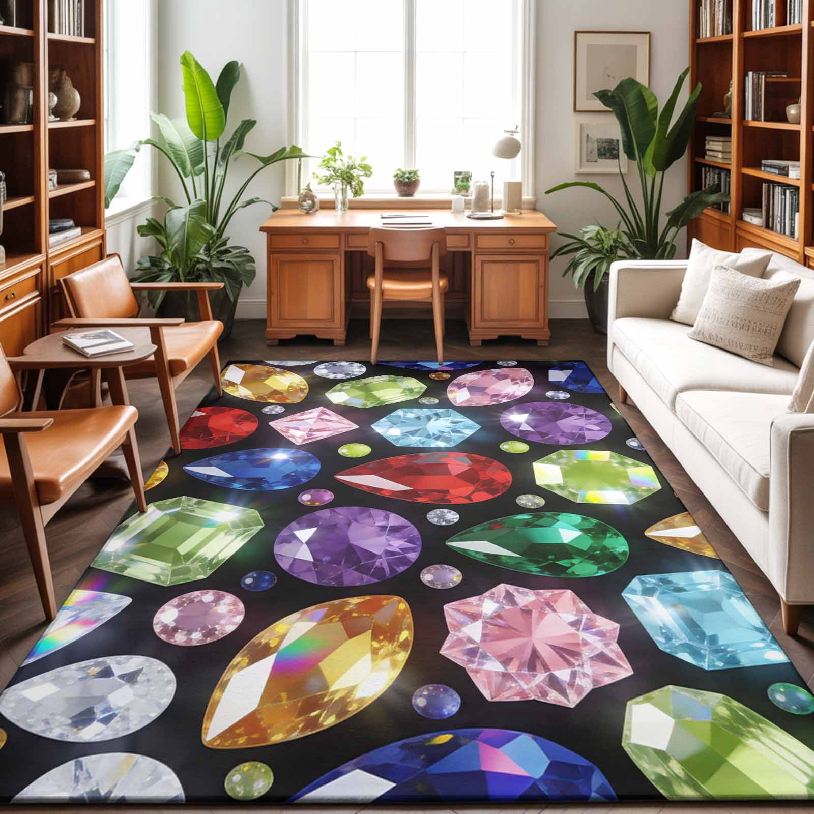 Colorful Diamonds Washable Area Rug 4 x 6 ft Sparkling Colored Gemstone ...