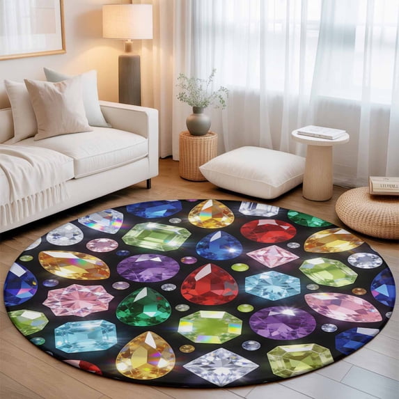 Colorful Diamonds Washable Round Area Rug 7 ft, Sparkling Colored ...