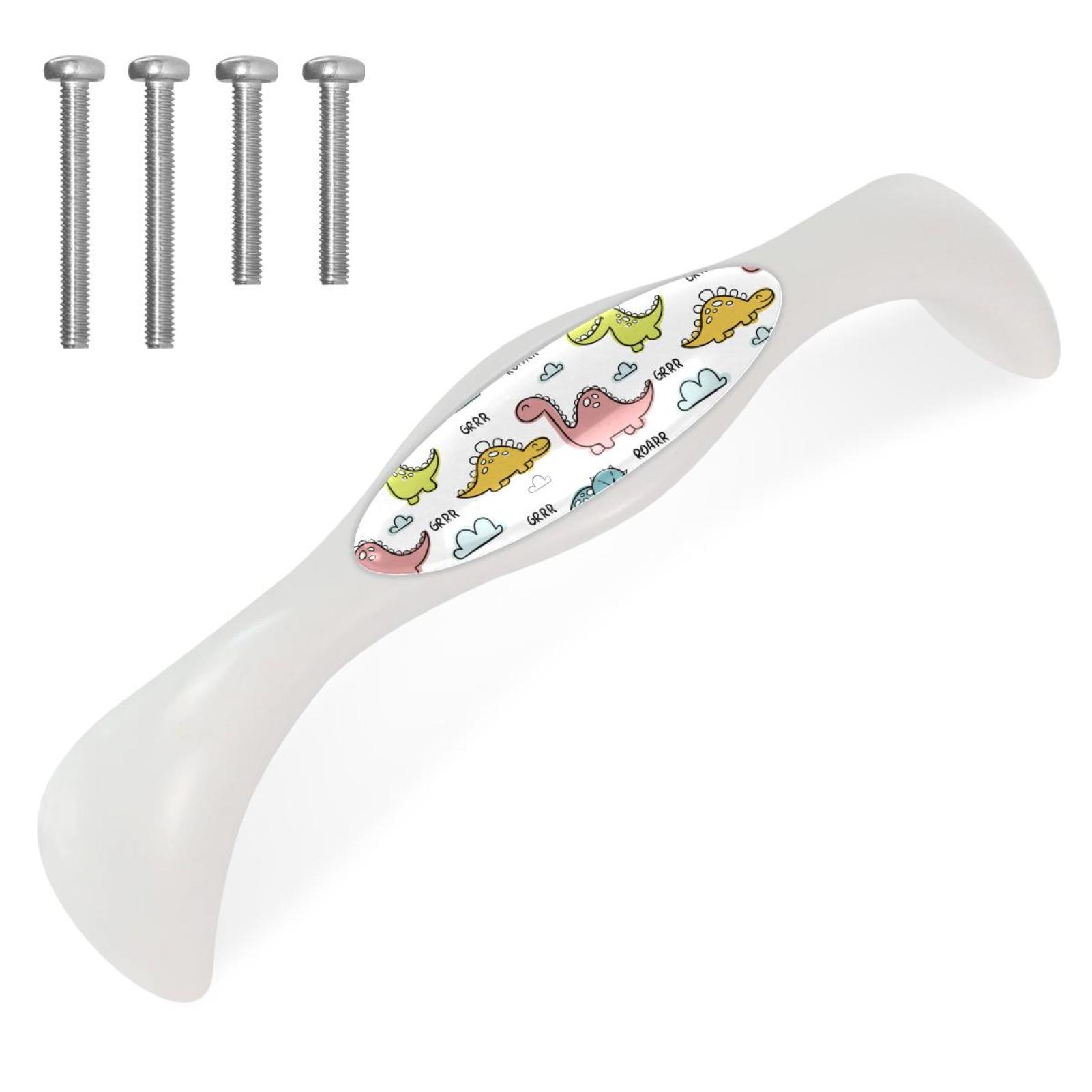 Colorful Dinasaur Knob 4 Pack Arched Drawer Pulls Crystal Glass White ...