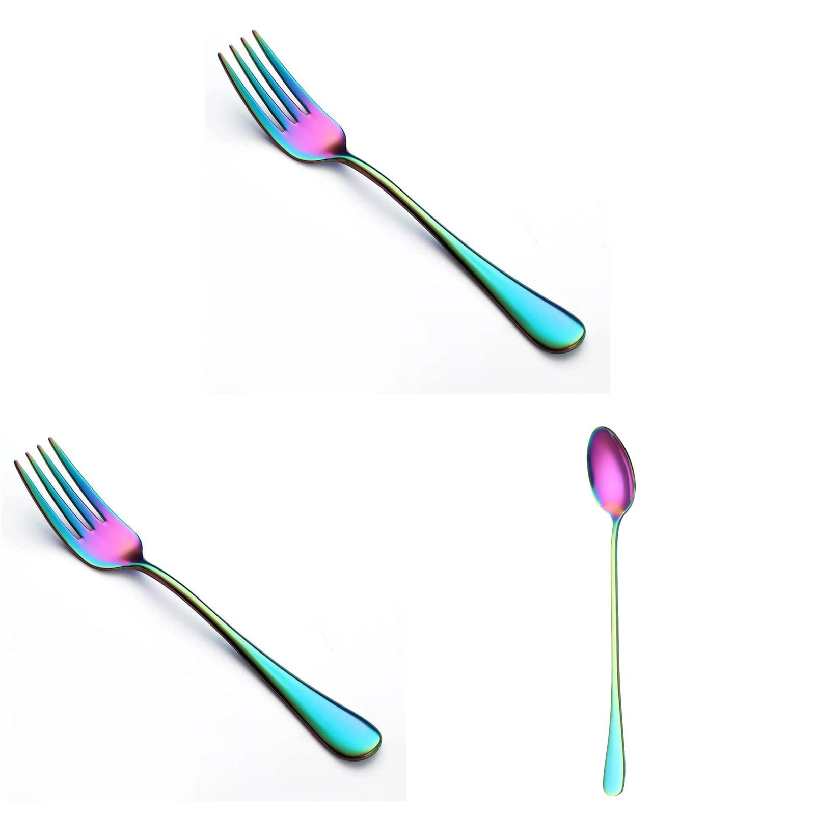 Colorful Dinner Fork Spoon Stainless Steel Rainbow Dessert Forks and ...