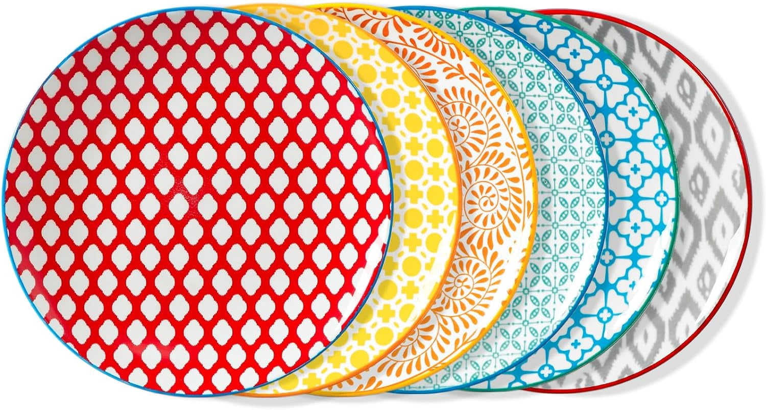 Colorful Dinner Plates Set of 6,10.5 inch Porcelain Salad Plates ...