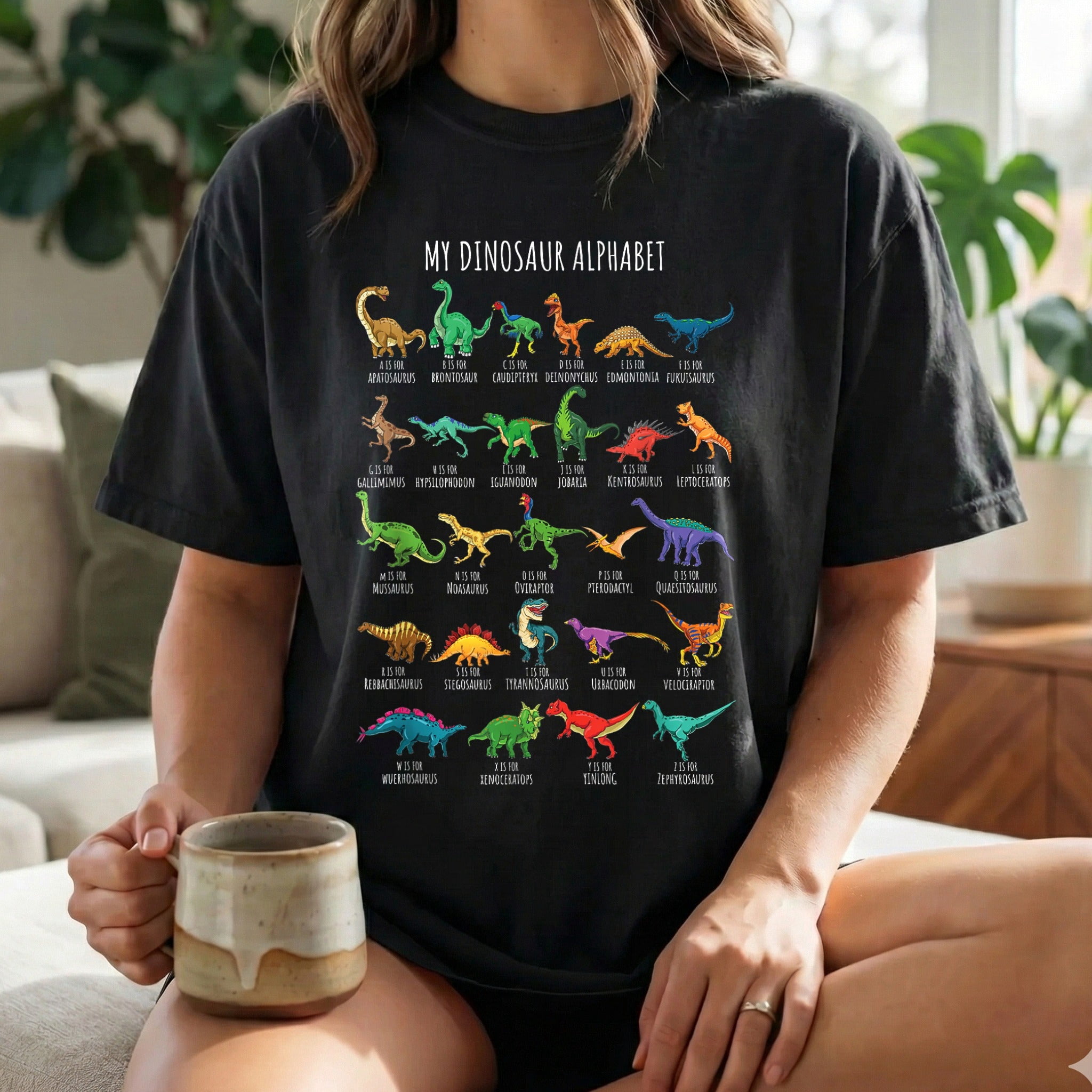 Colorful Dinosaur Alphabet A-Z Design Comfort Colors T-Shirt for Fun ...
