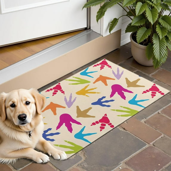 Colorful Dinosaur Footprints Pattern Door Rugs,Washable Non Slip Door ...