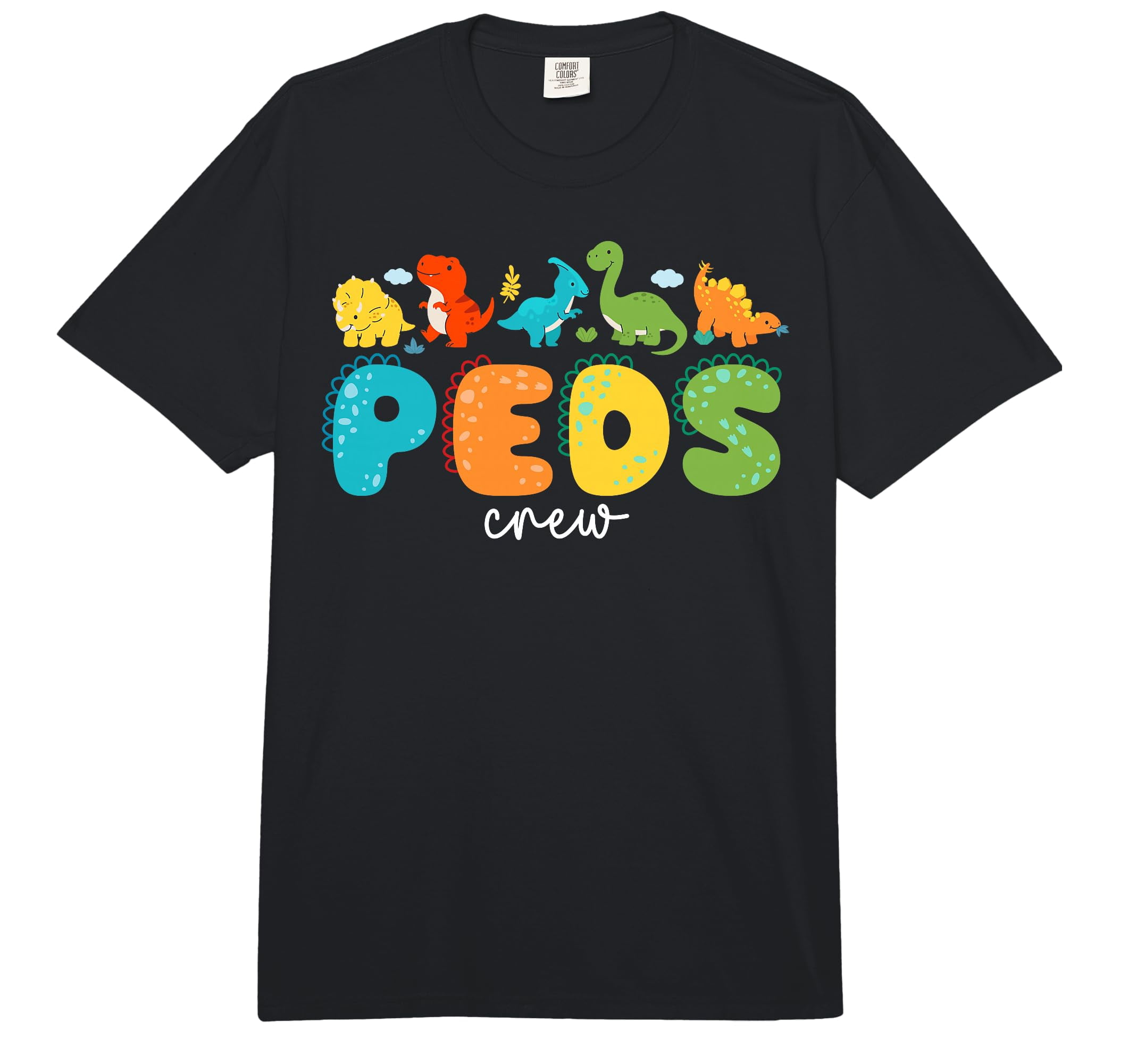 Colorful Dinosaur Graphic Peds Crew T-Shirt for Pediatric Nurse Team ...