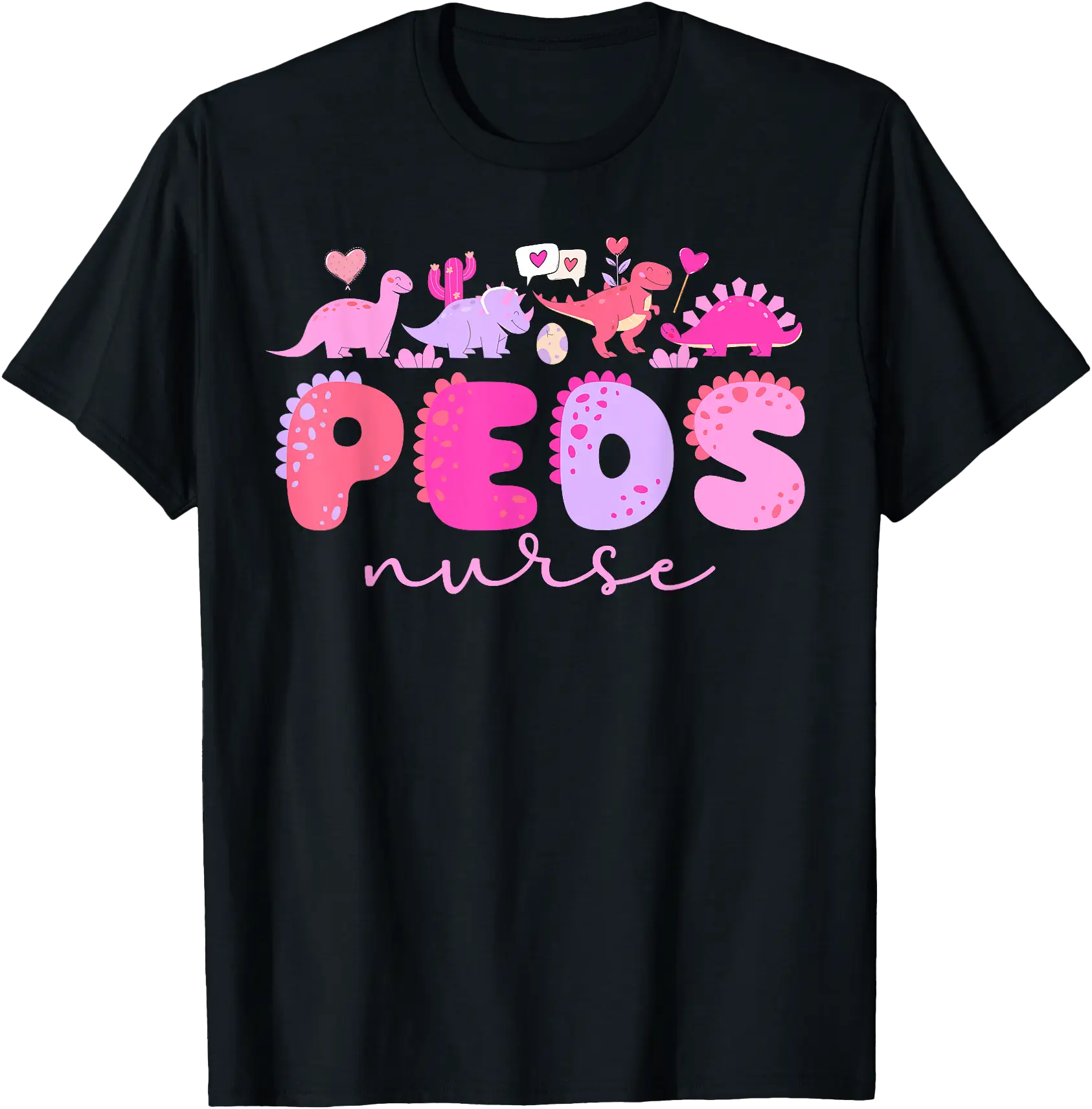 Colorful Dinosaur Hearts Pediatric Nurse T-Shirt for Fun Valentine's ...