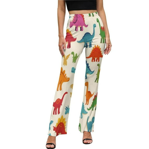 Colorful Dinosaur High Waisted Casual Flared Trousers Summer Home Pants ...